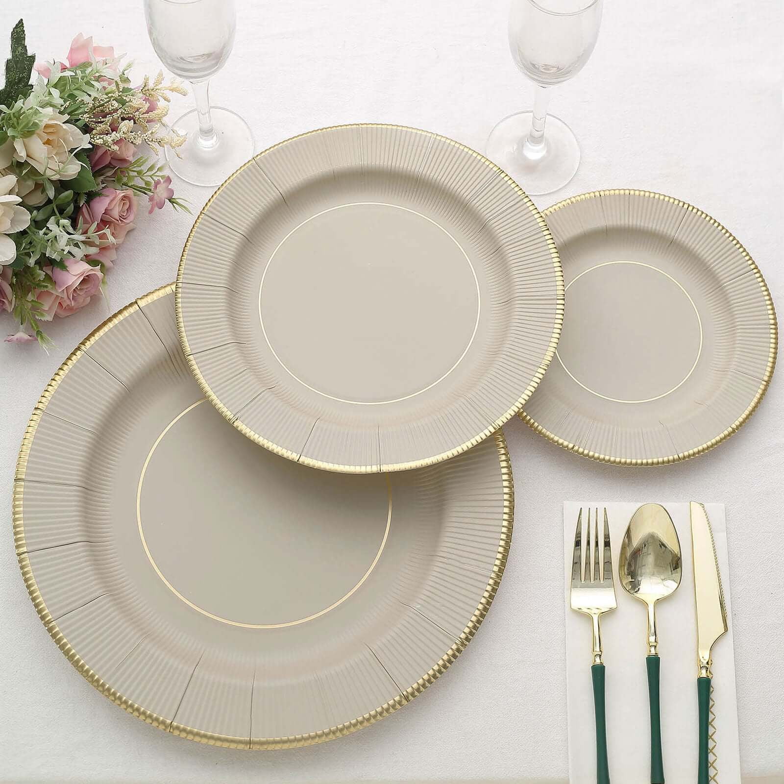 Efavormart 25 Pack | 8" Taupe Gold Rim Sunray Heavy Duty Paper Dessert ...