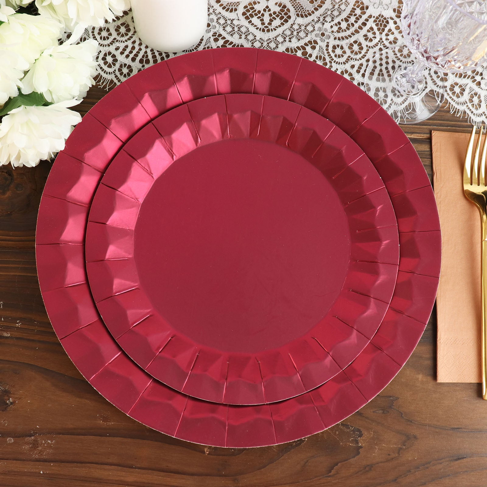 Efavormart 25 Pack | 9" Geometric Metallic Burgundy Foil Dinner Paper ...