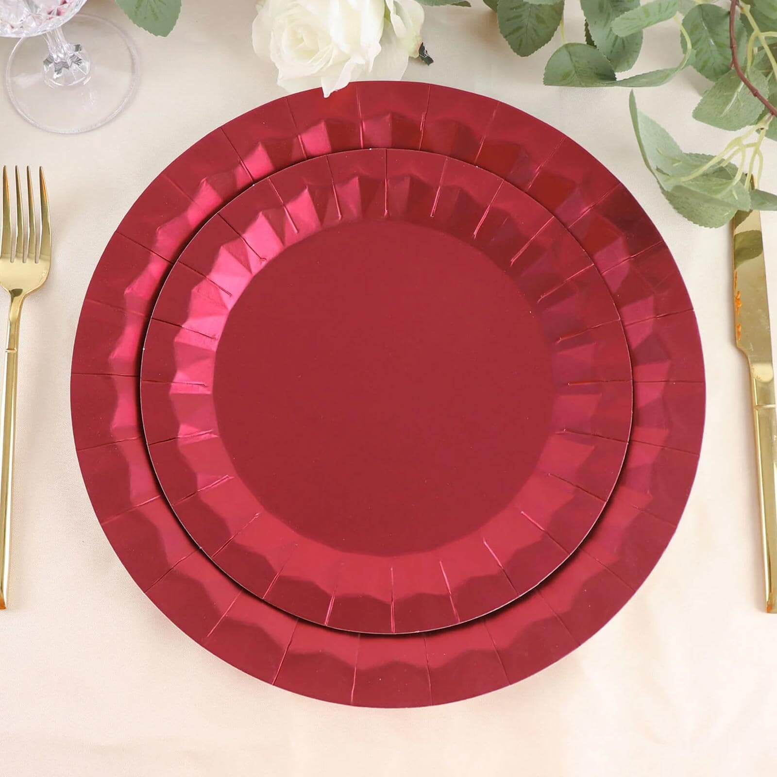 Efavormart 25 Pack | 9" Geometric Metallic Burgundy Foil Dinner Paper ...