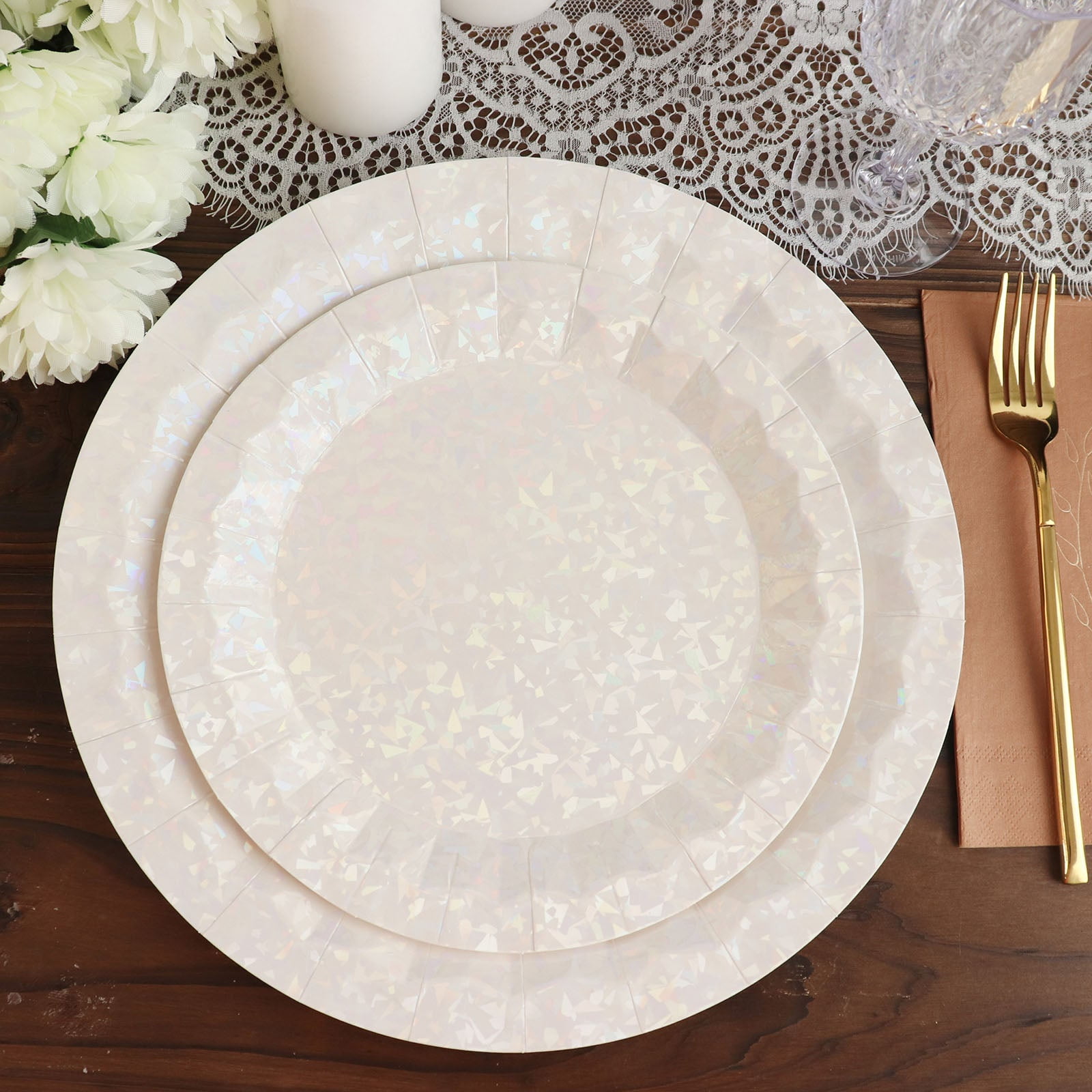 Efavormart 25 Pack | 9" Geometric Metallic Iridescent Foil Dinner Paper ...