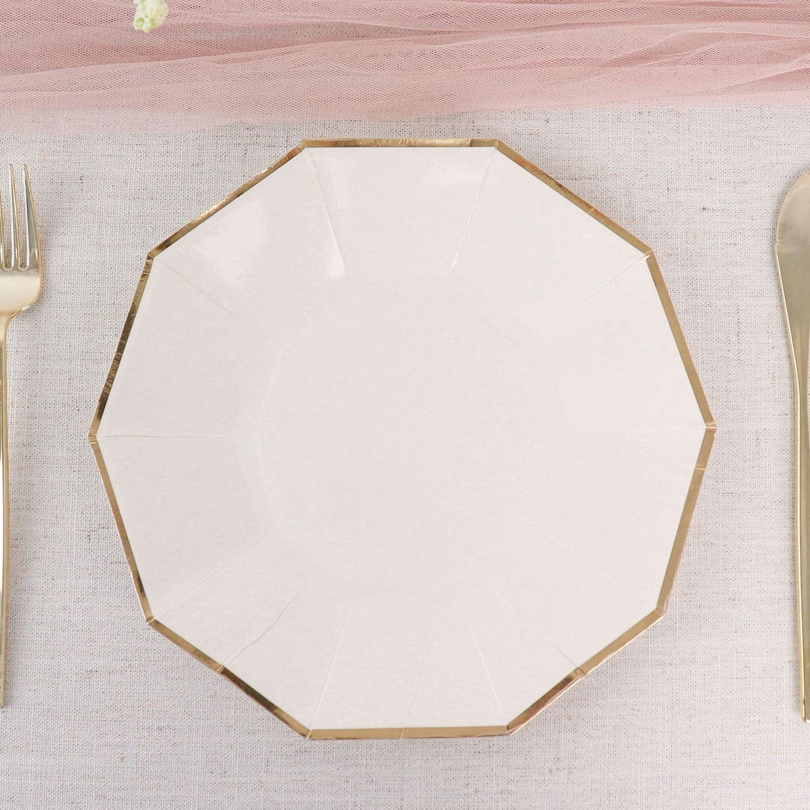 Efavormart 25 Pack | 9" Gold Rim White Decagon Dinner Paper Plates ...