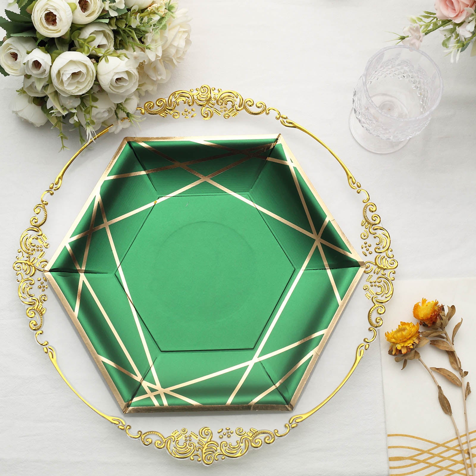 Efavormart 25 Pack - 9" Emerald Green/Gold Hexagon Dinner Paper Plates ...