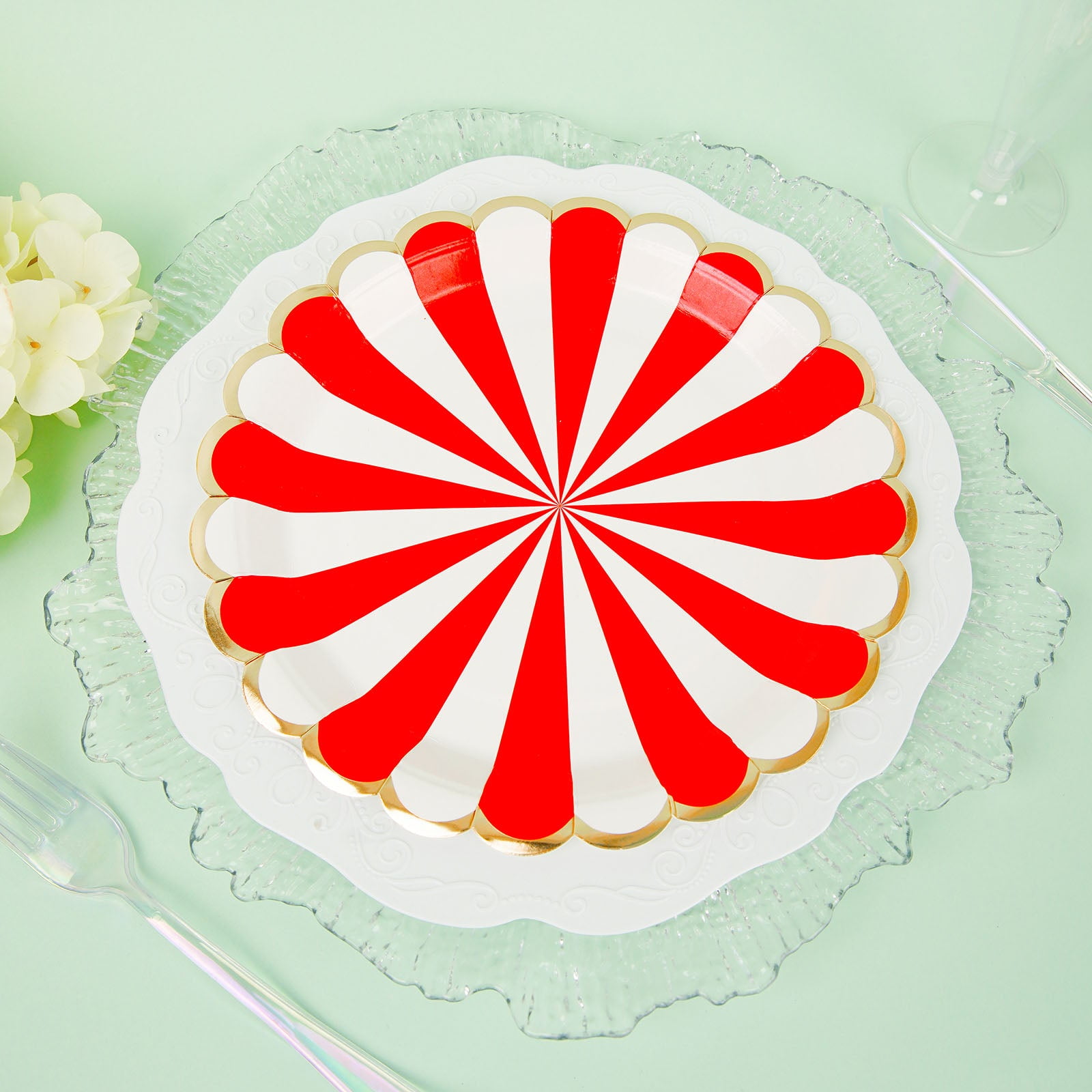 Efavormart 25 Pack | 9" Peppermint Striped Circus Dinner Disposable ...