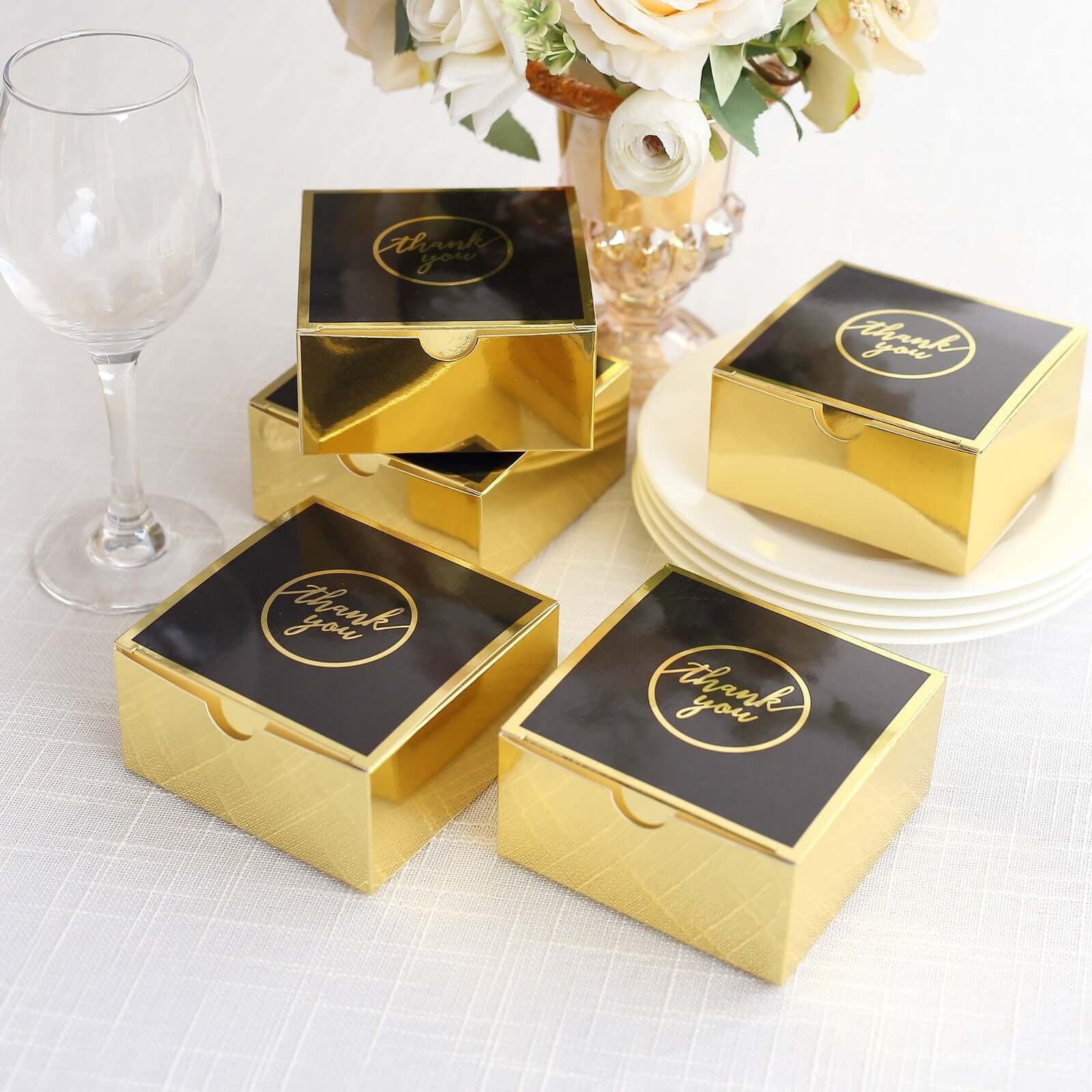 Efavormart 25 Pack Black Gold "Thank You" Print Paper Gift Boxes ...
