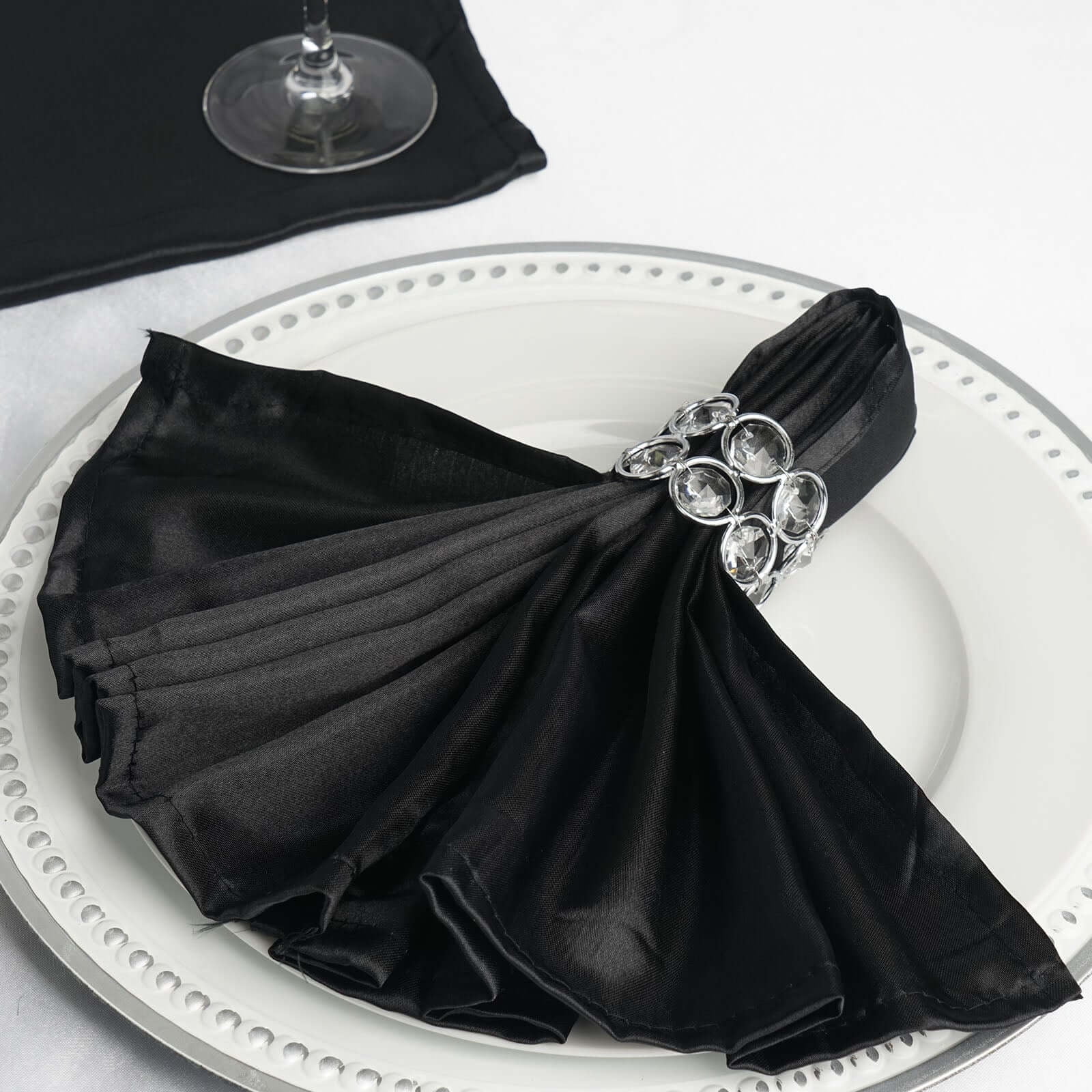 Efavormart 25 Pack | Black 100% Polyester Satin Dinner Napkins, Stain ...