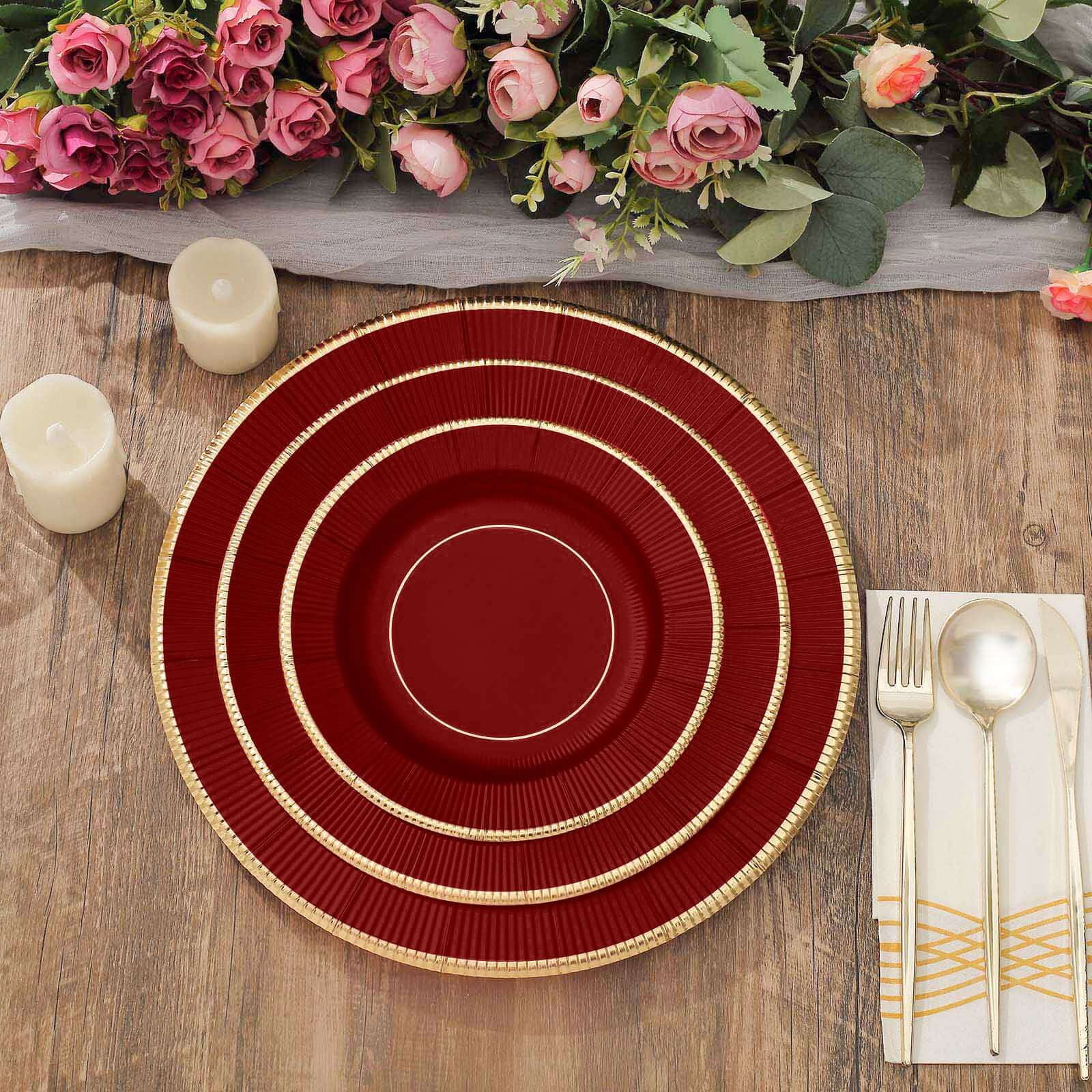 Efavormart 25 Pack | Burgundy Sunray 8" Dessert Appetizer Paper Plates ...