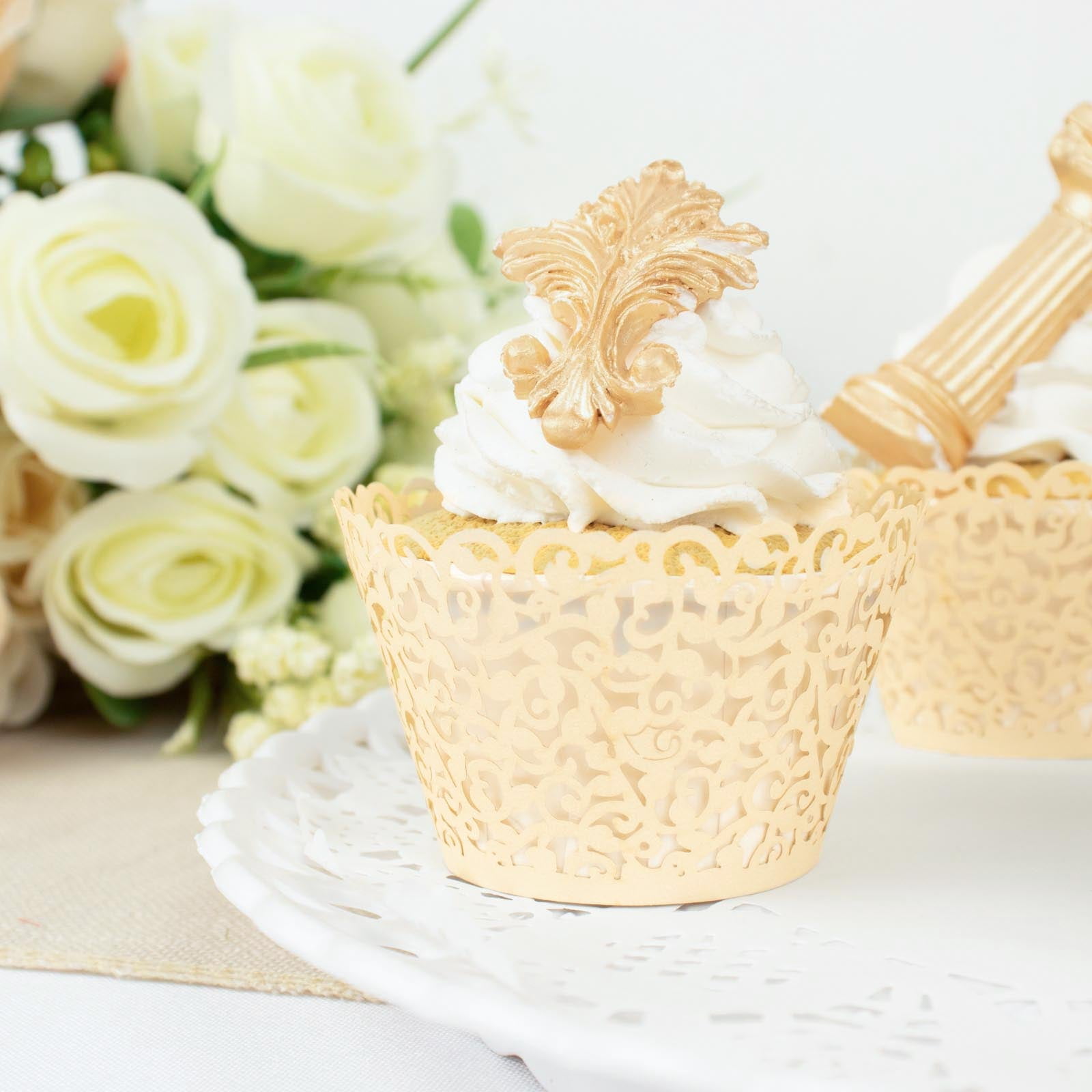 Efavormart 25 Pack | Ivory Lace Laser Cut Paper Cupcake Wrappers ...