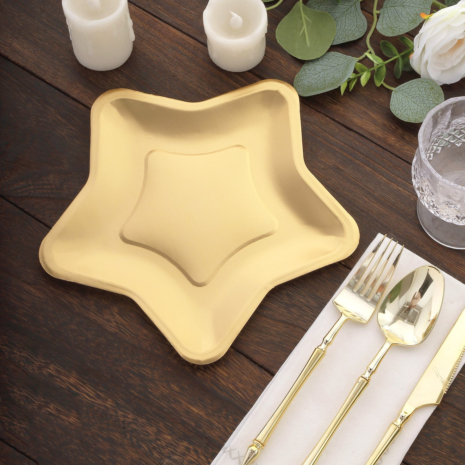 Efavormart 25 Pack Matte Gold Star Shaped Paper Dinner Plates, 9" Eco ...