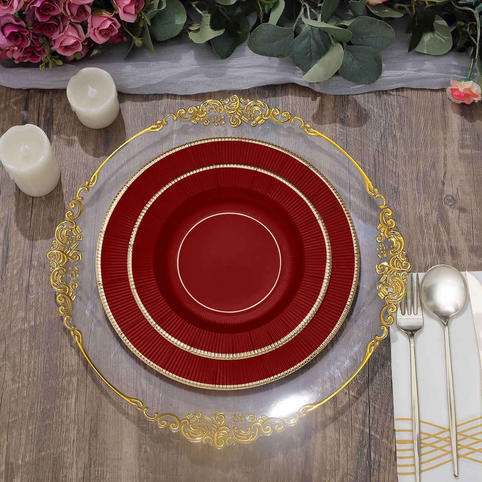 Efavormart 25 Pack | Metallic Burgundy Sunray 10" Serving Dinner Paper ...