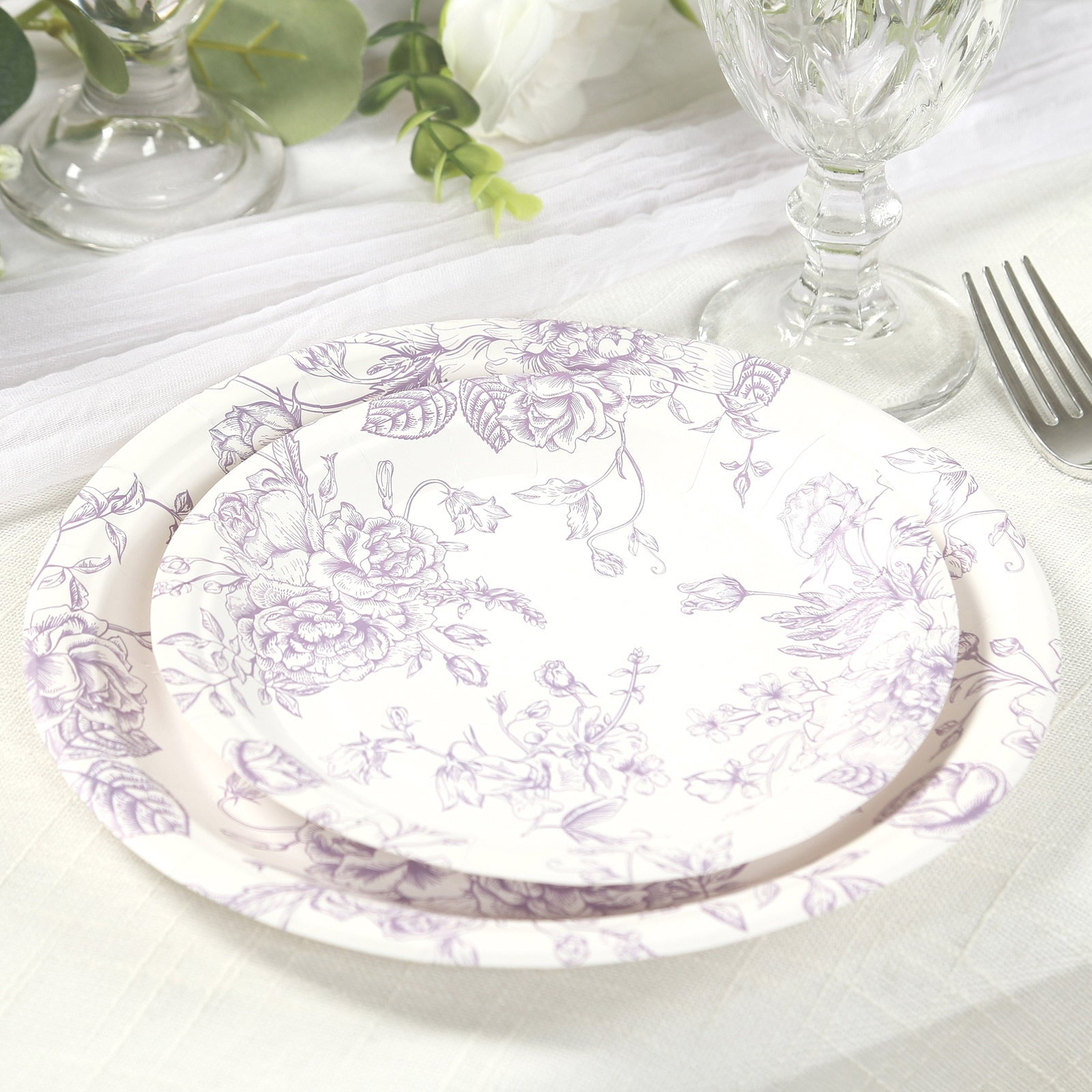 Efavormart 25-Pack Paper Round Dessert Plates 7" White with Lavender ...