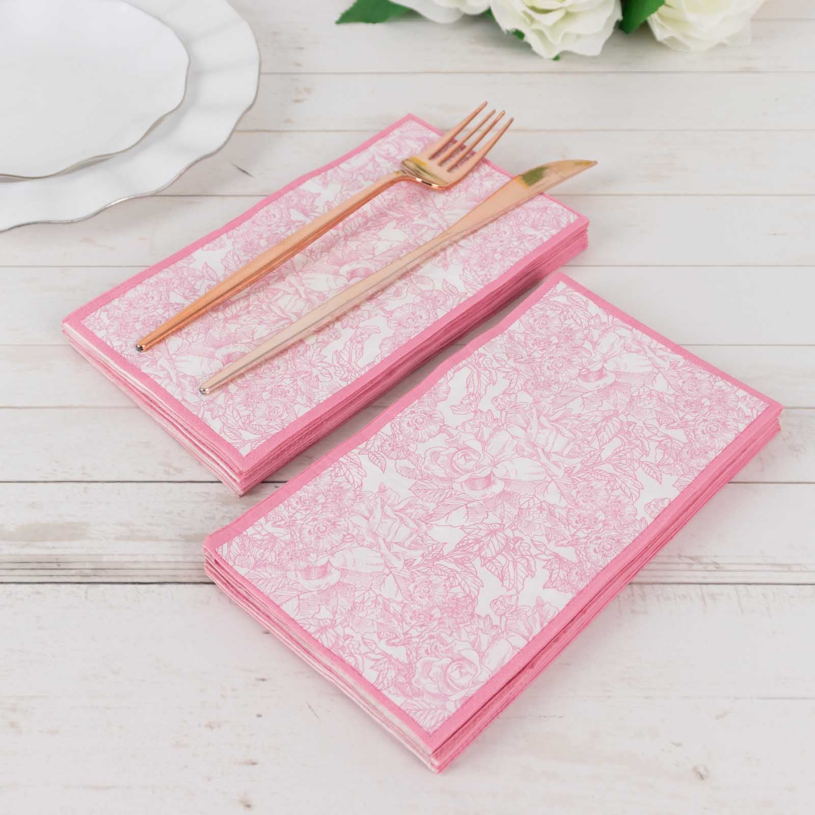Efavormart 25 Pack Pink Dinner Paper Napkins with Vintage Floral Print ...