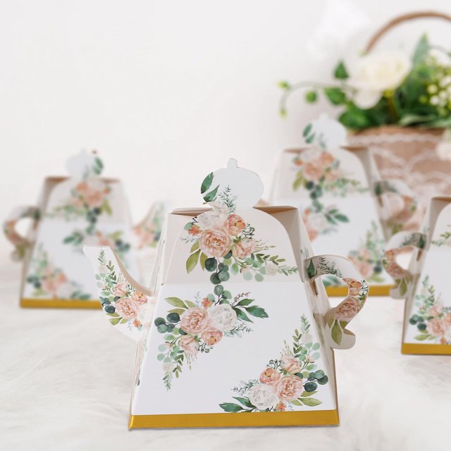 Efavormart 25 Pack Pink Peony Floral Mini Teapot Gift Boxes with Gold ...