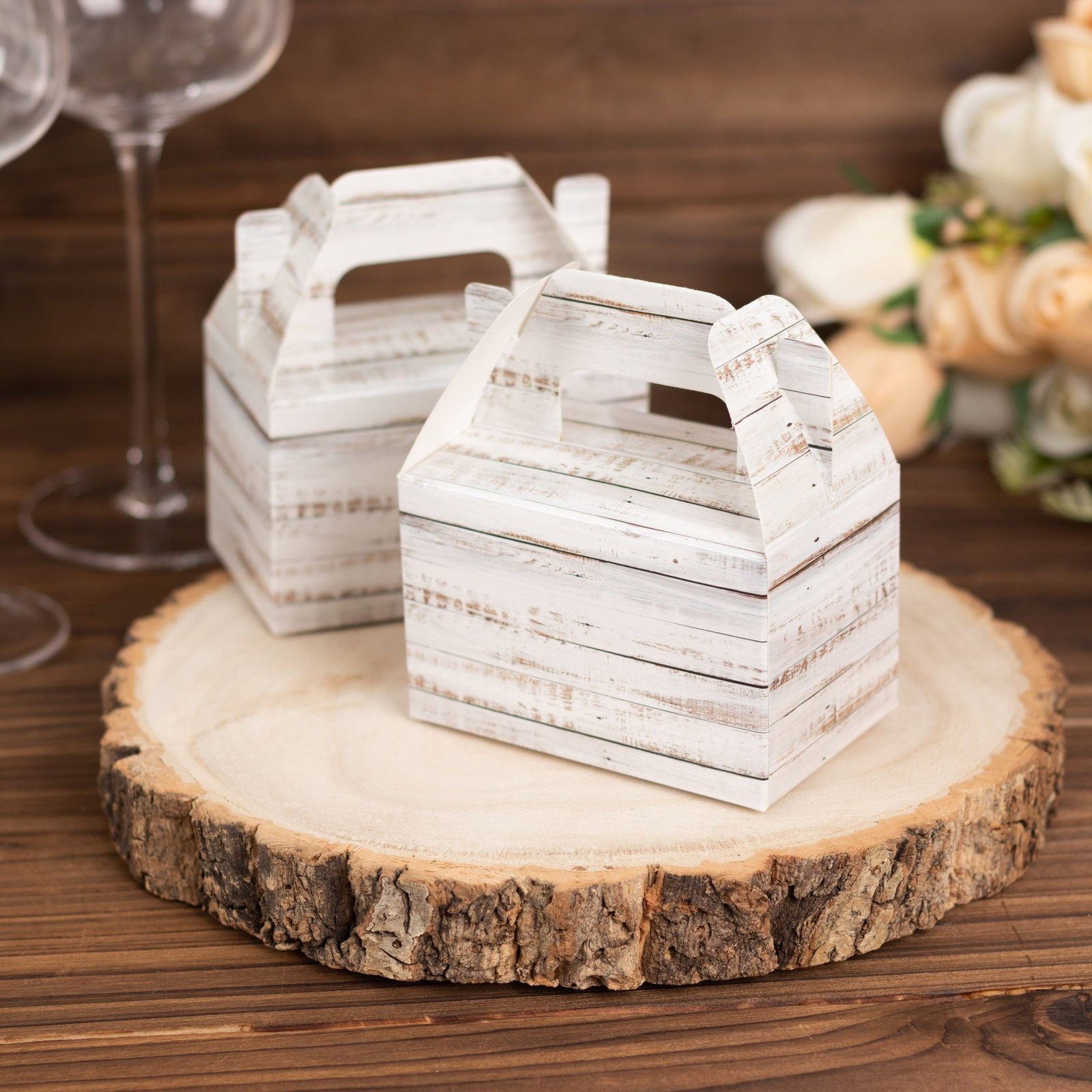 Efavormart 25 Pack Rustic White Party Favor Gift Gable Boxes With Wood ...
