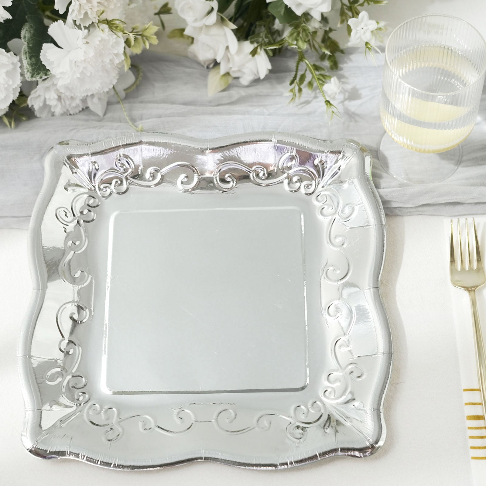 Efavormart 25 Pack | Silver Square Vintage Dinner Paper Plates ...