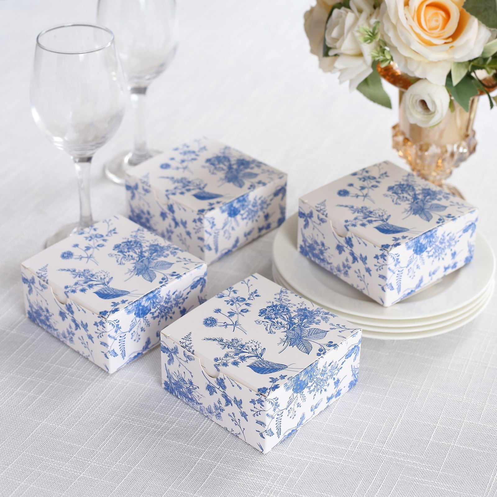 Efavormart 25 Pack White Blue Chinoiserie Floral Print Paper Gift Boxes ...