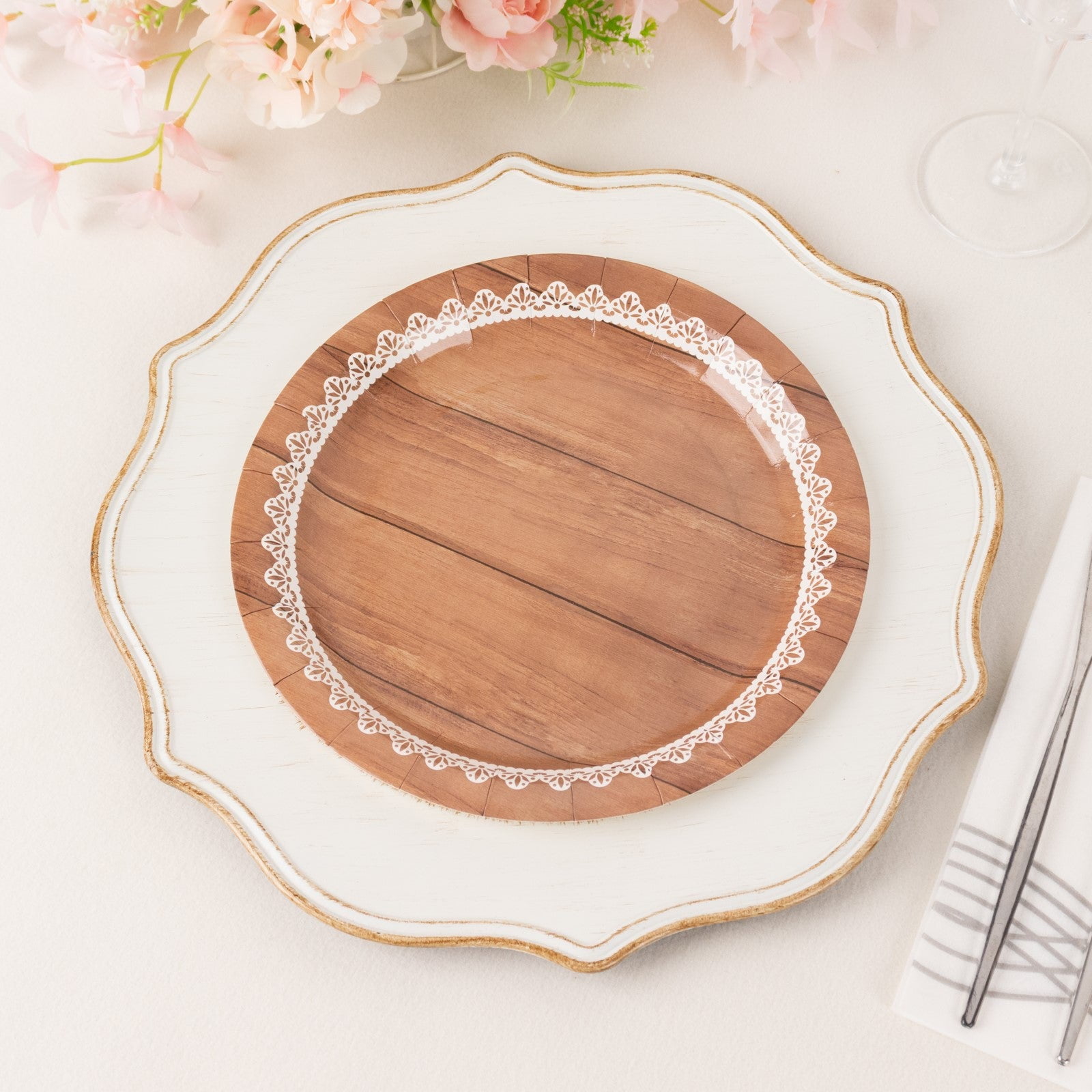 Efavormart 25 Pack White Brown Wood Grain Print Paper Dinner Plates ...