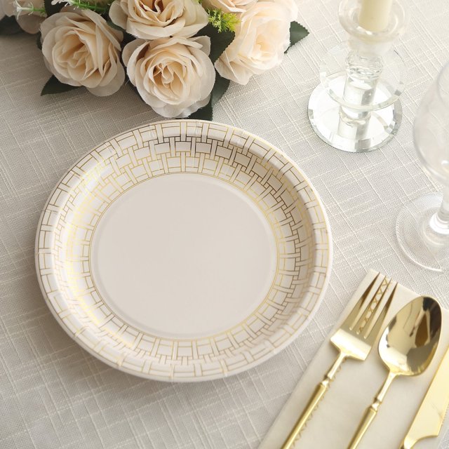 Efavormart 25 Pack White Dinner Paper Plates With Gold Basketweave ...