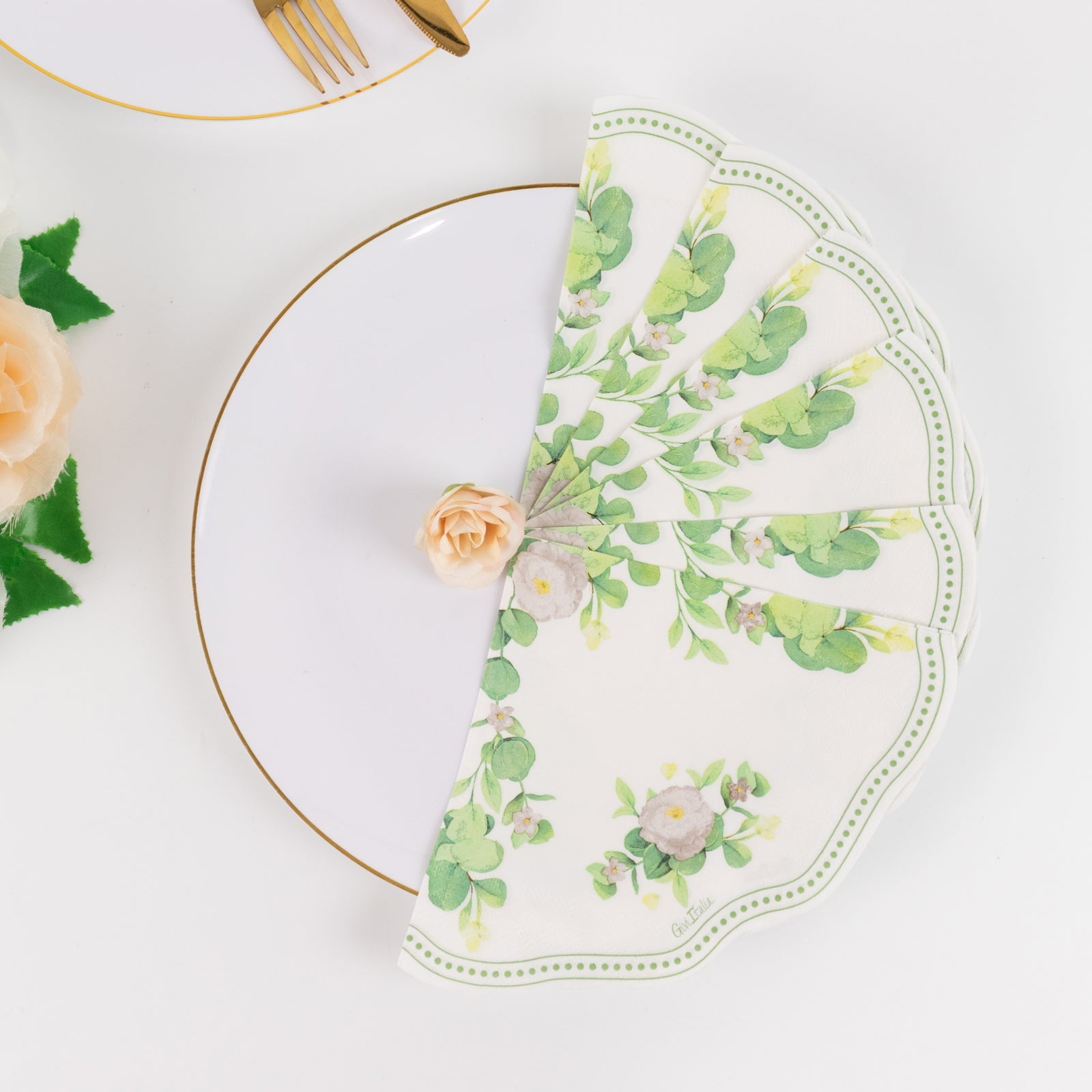 Efavormart 25 Pack White Floral Greenery Round Paper Napkins with ...