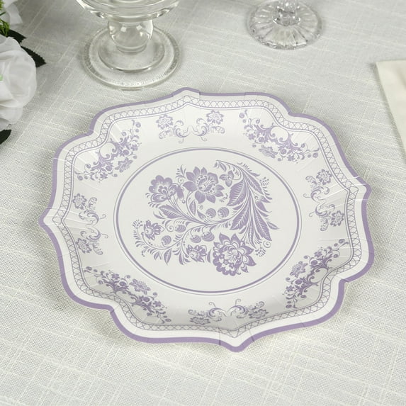 Efavormart 25 Pack White Lavender Lilac Paper Dessert Plates in Damask ...