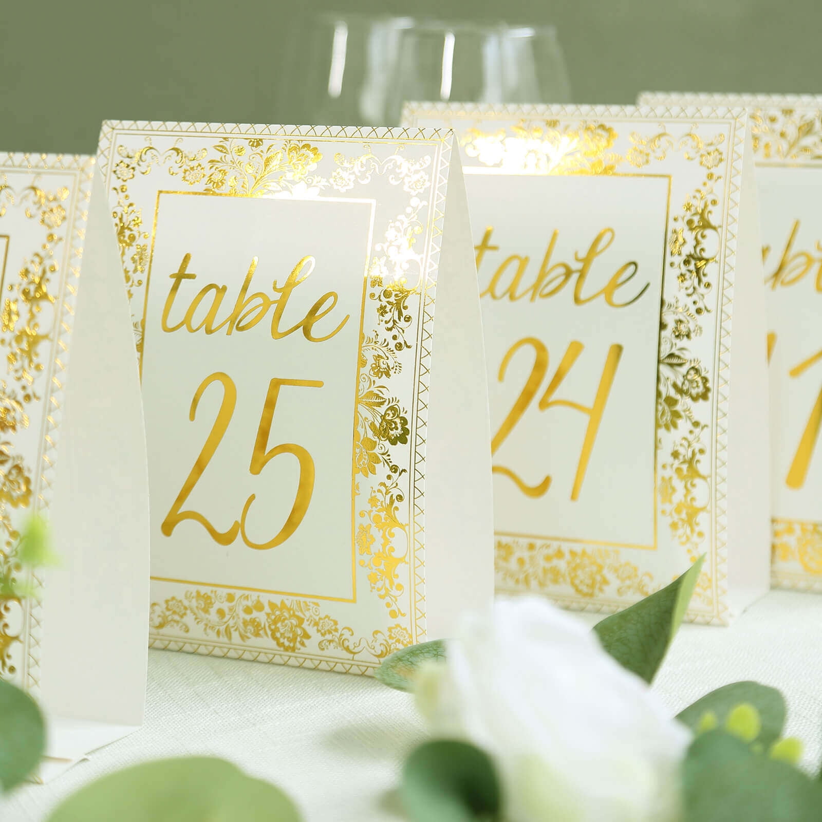 Efavormart 25 Pack White Metallic Gold Wedding Table Numbers With ...