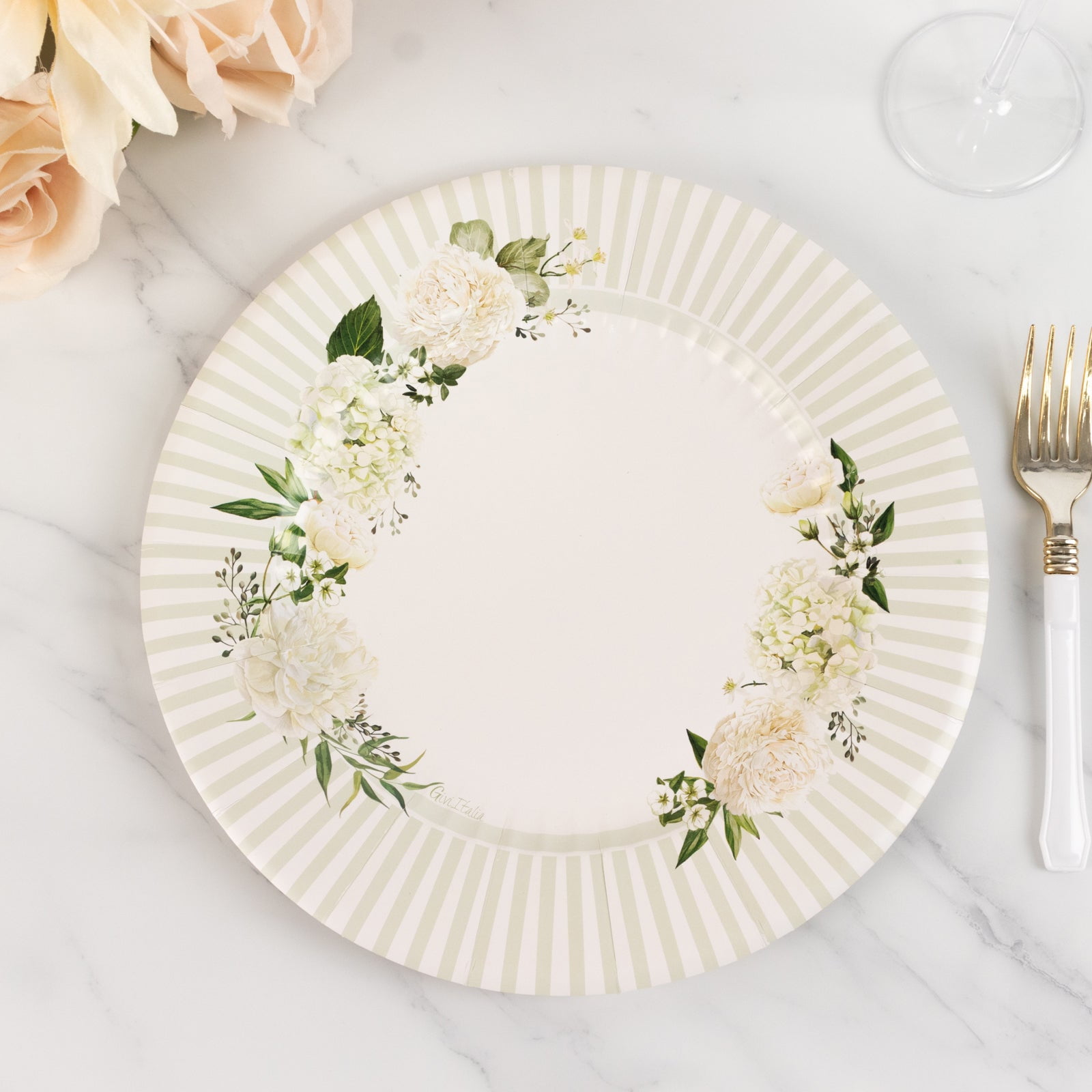 Efavormart 25 Pack White Sage Green Dinner Paper Plates with Floral ...