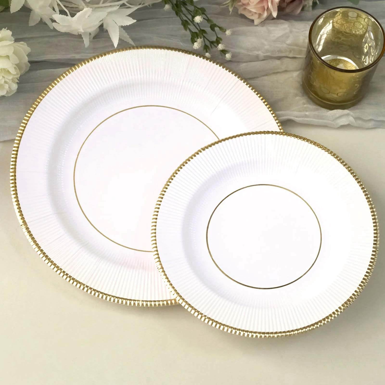 Efavormart 25 Pack | White Sunray Gold Rimmed 8" Dessert Appetizer ...