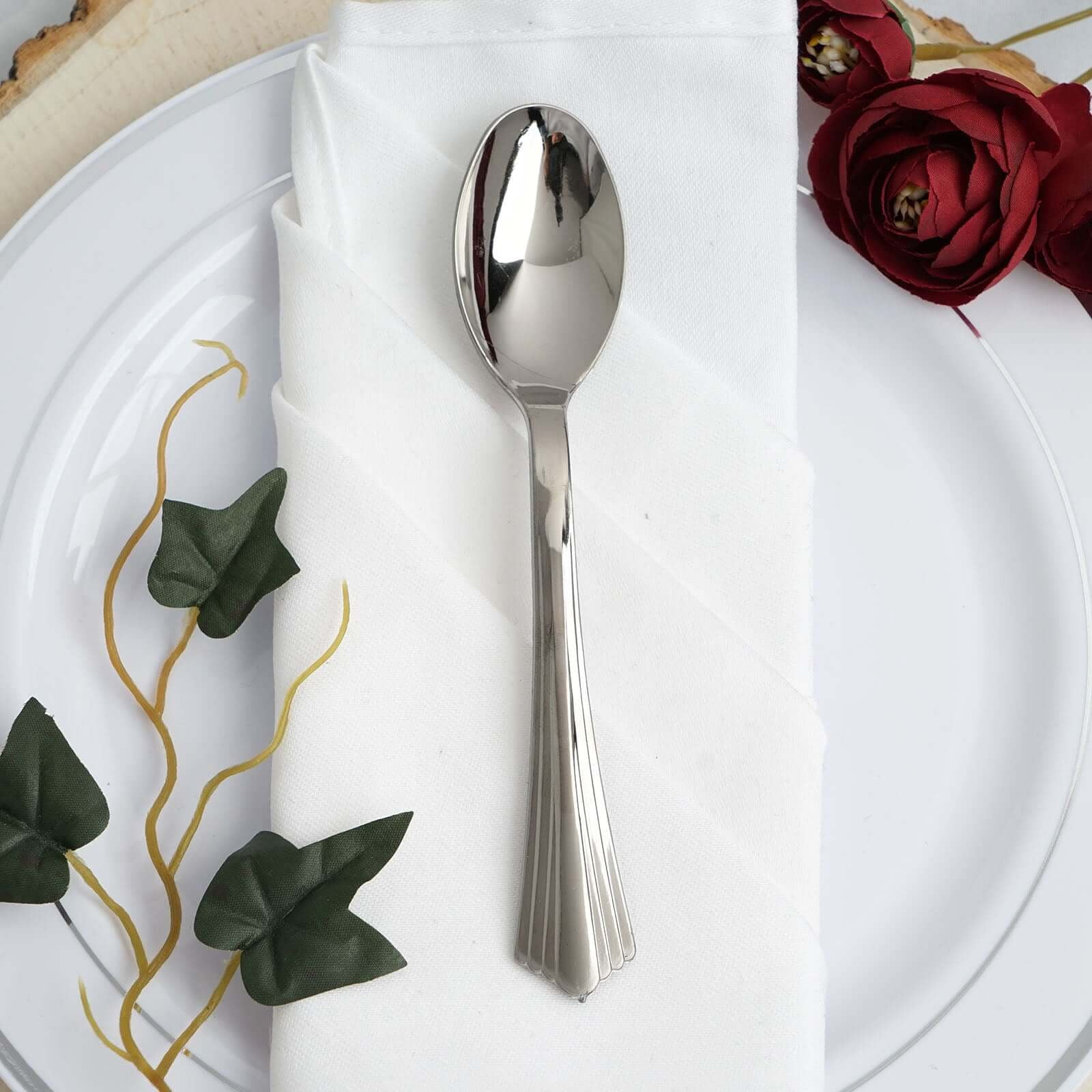 Efavormart 25 Pieces - 7" Silver Disposable Plastic Spoon for Wedding ...