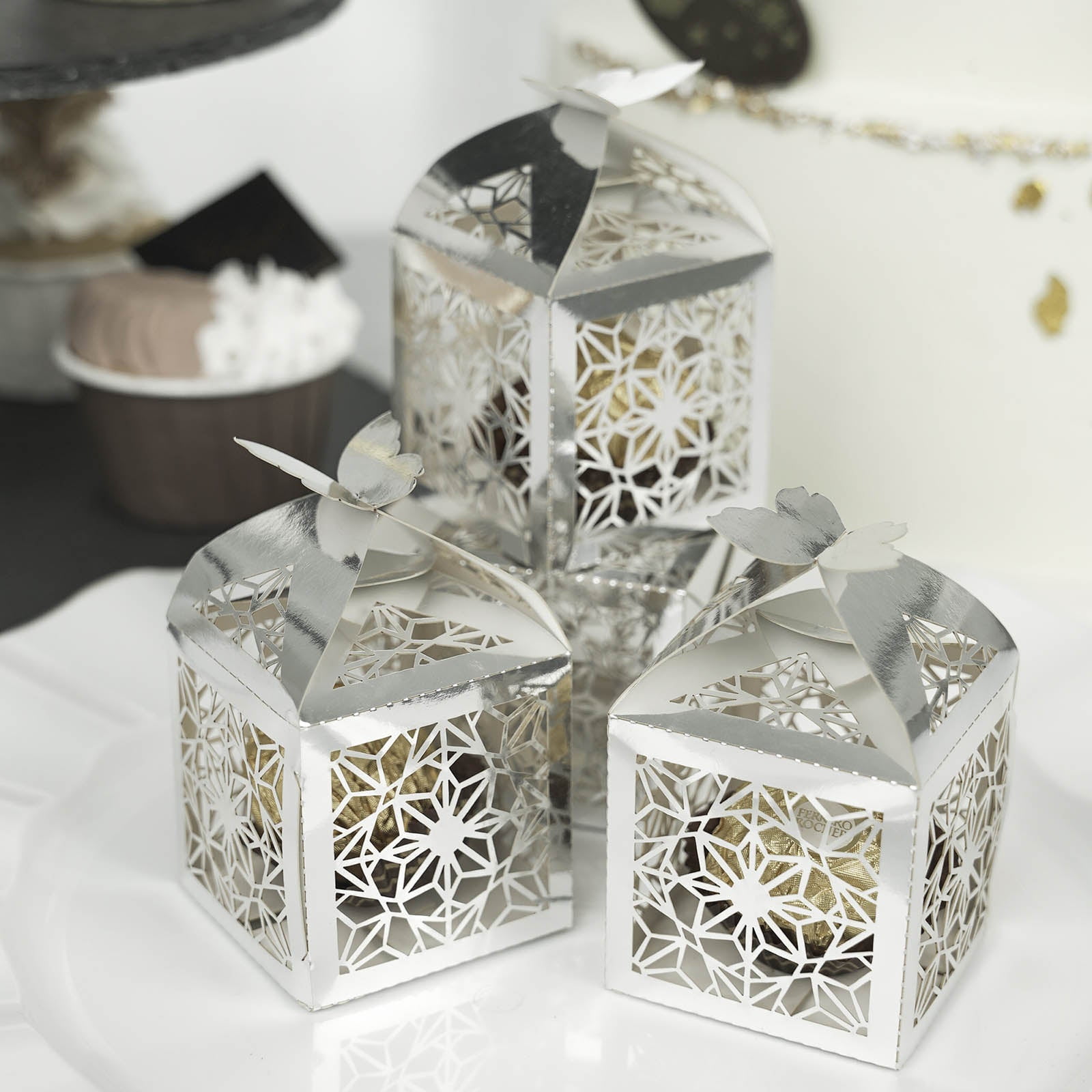 Efavormart 25Pcs Silver Butterfly Top Laser Cut Lace Print Favor Gift ...