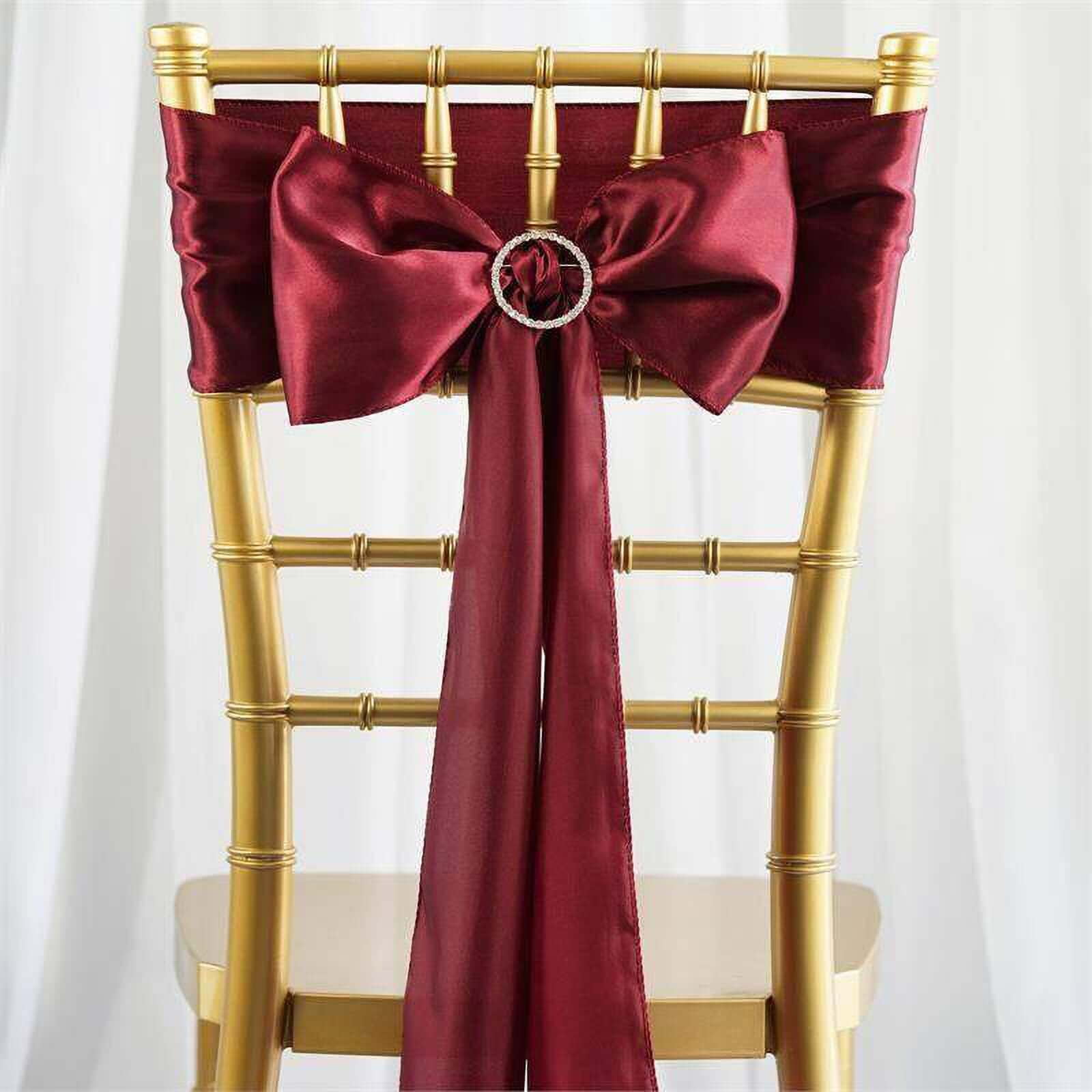 eFavormart 25pcs Burgundy Satin Chair Sashes, 6x106 Inches, Wedding ...
