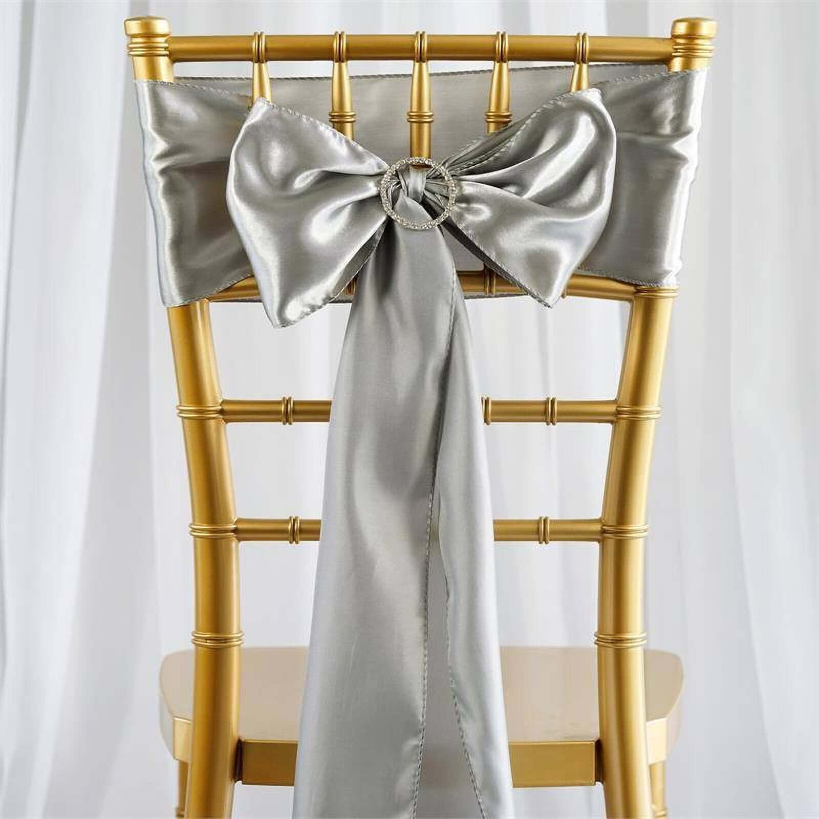 Efavormart 25pcs Silver SATIN Chair Sashes Tie Bows for Wedding Events ...