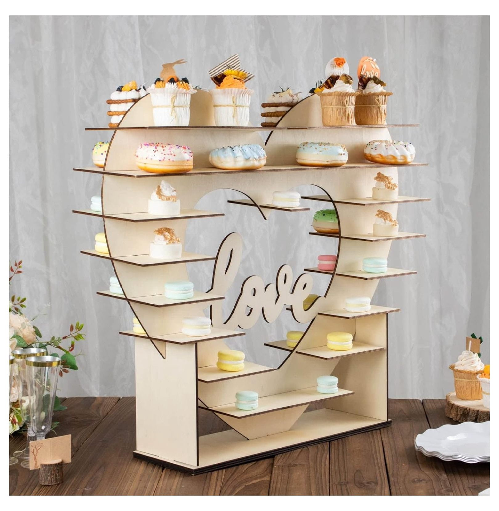 Efavormart 26" Heart Shaped 8-Layer Double Sided Wooden Dessert Display ...