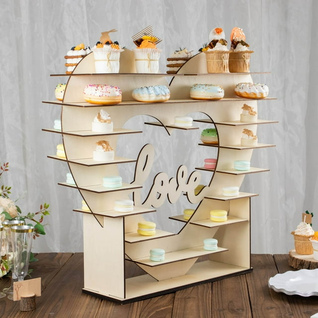 Efavormart 26" Heart Shaped 8-Layer Double Sided Wooden Dessert Display ...