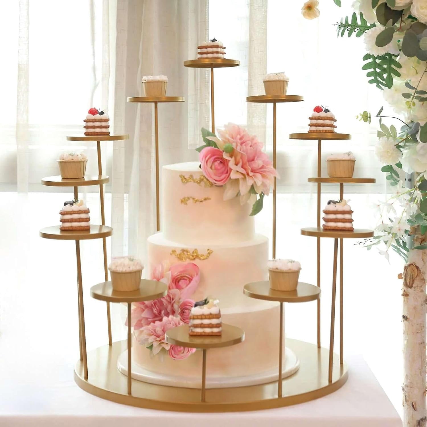 Efavormart 29" Tall Gold Metal Tiered 12-Arm Round Dessert Plate Stand ...