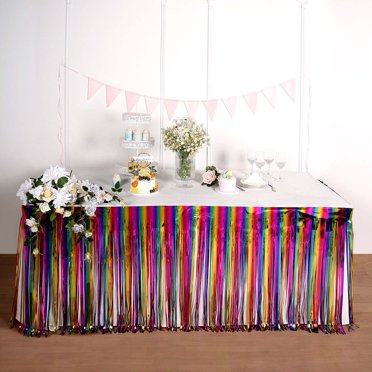 Metallic Foil Fringe Table Skirt, 108 X 29 inch Tinsel Table Skirt for ...