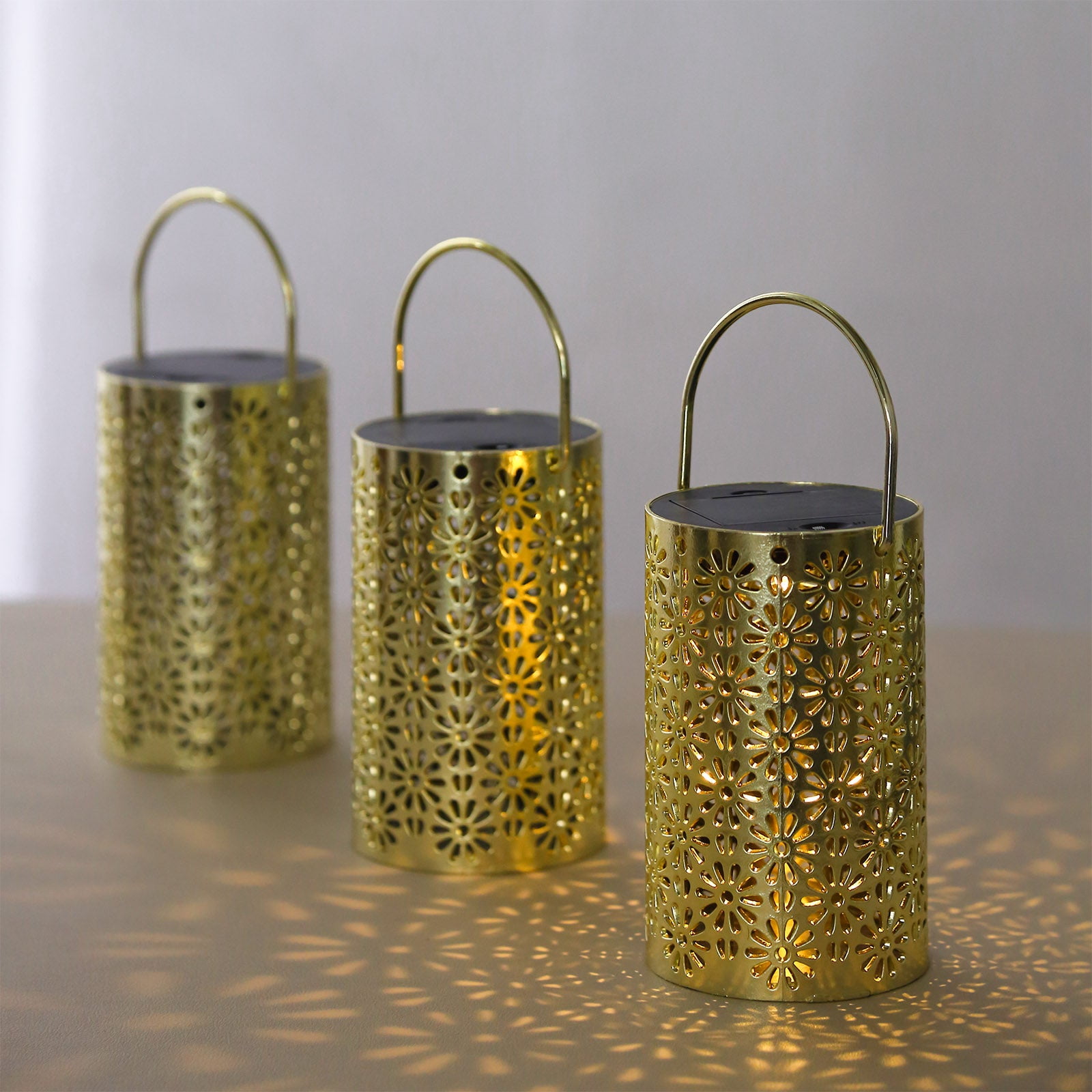 Efavormart 3 Pack Gold Flower Design Hanging LED Lantern Lights ...