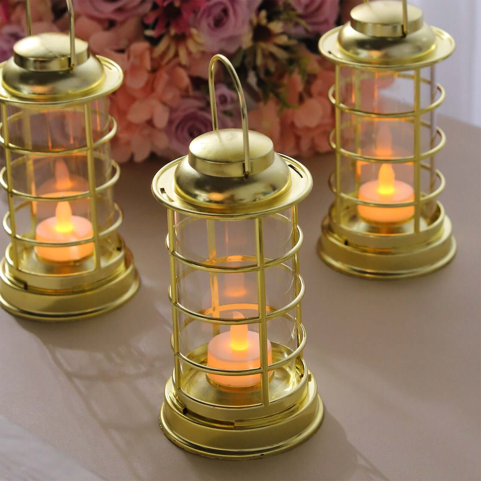 Efavormart 3 Pack Gold Mini LED Tealight Candle Lantern Lamps, Battery ...