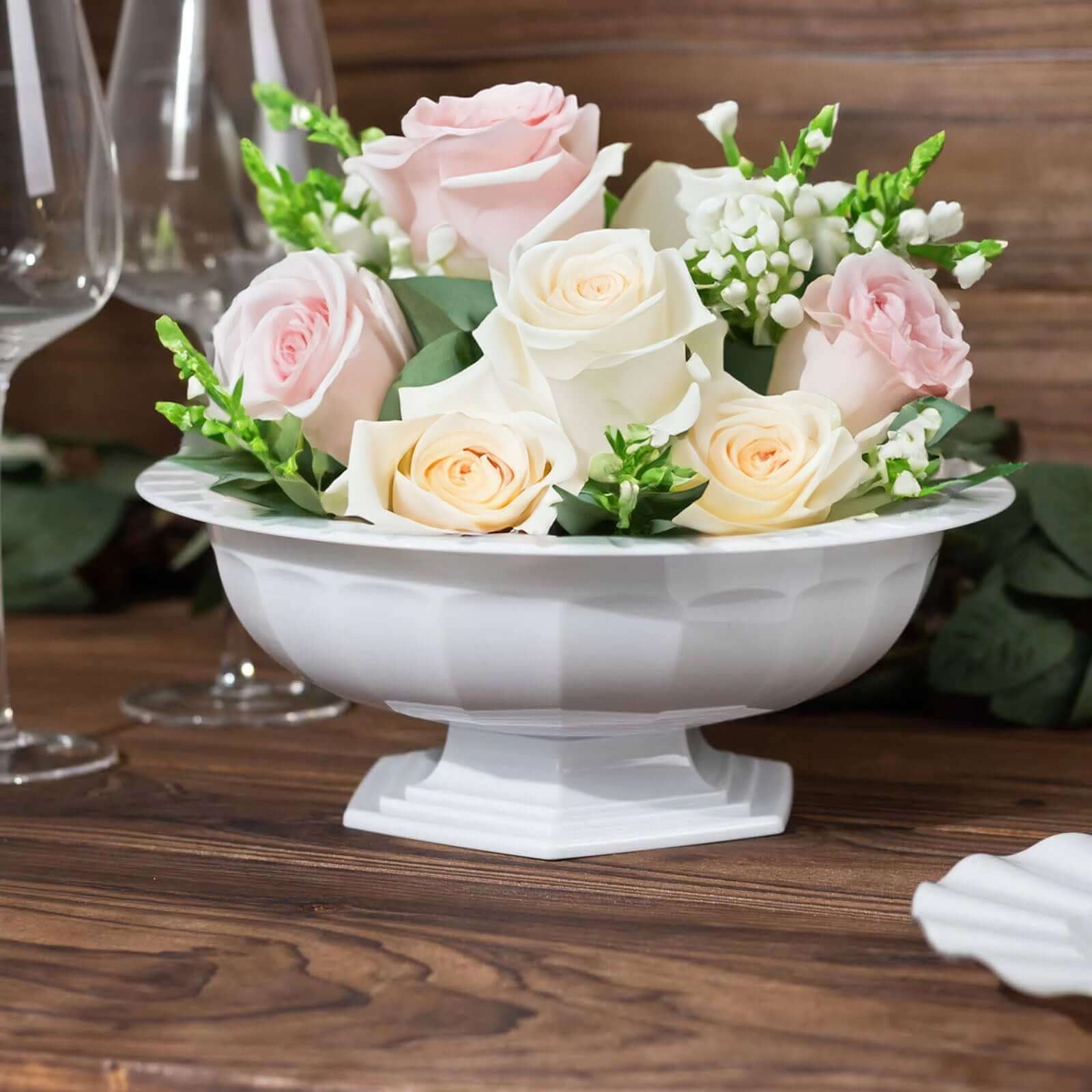 Efavormart 3 Pack White Roman Style Footed Compote Bowl Flower Vase ...