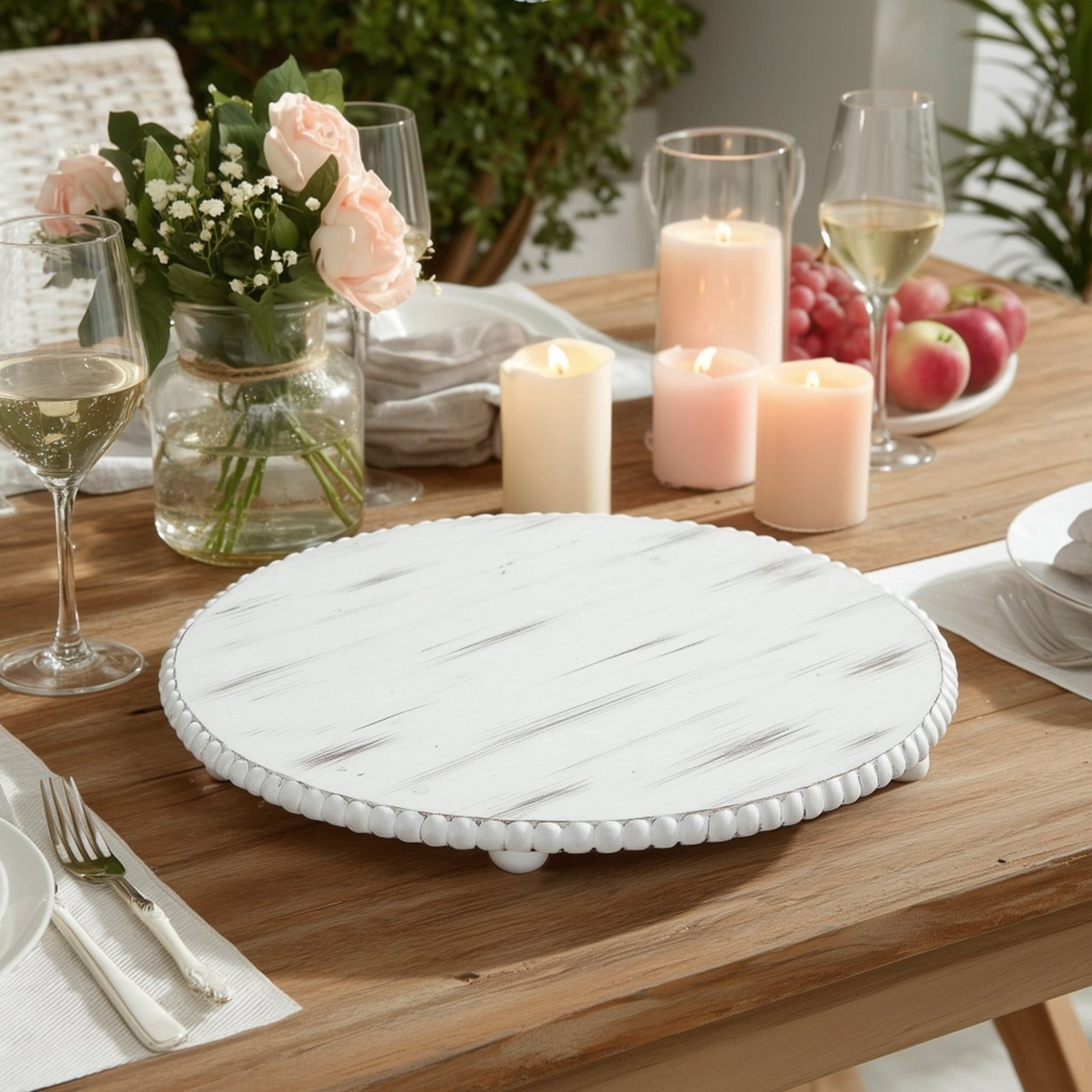 Efavormart 3-Pack Wooden Centerpiece Plates 13" – Antique White Beaded ...
