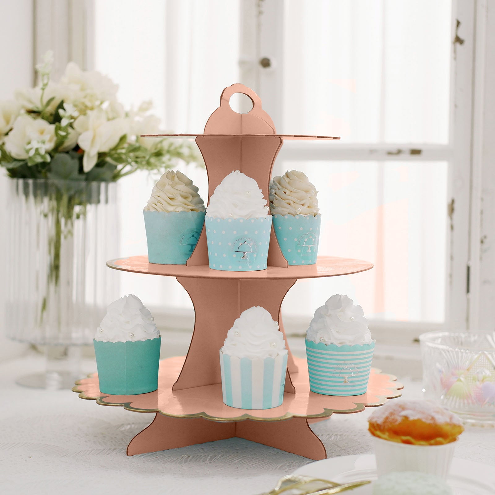 Efavormart 3 Tier - 13" Blush - Rose Gold Cardboard Cupcake Stand ...