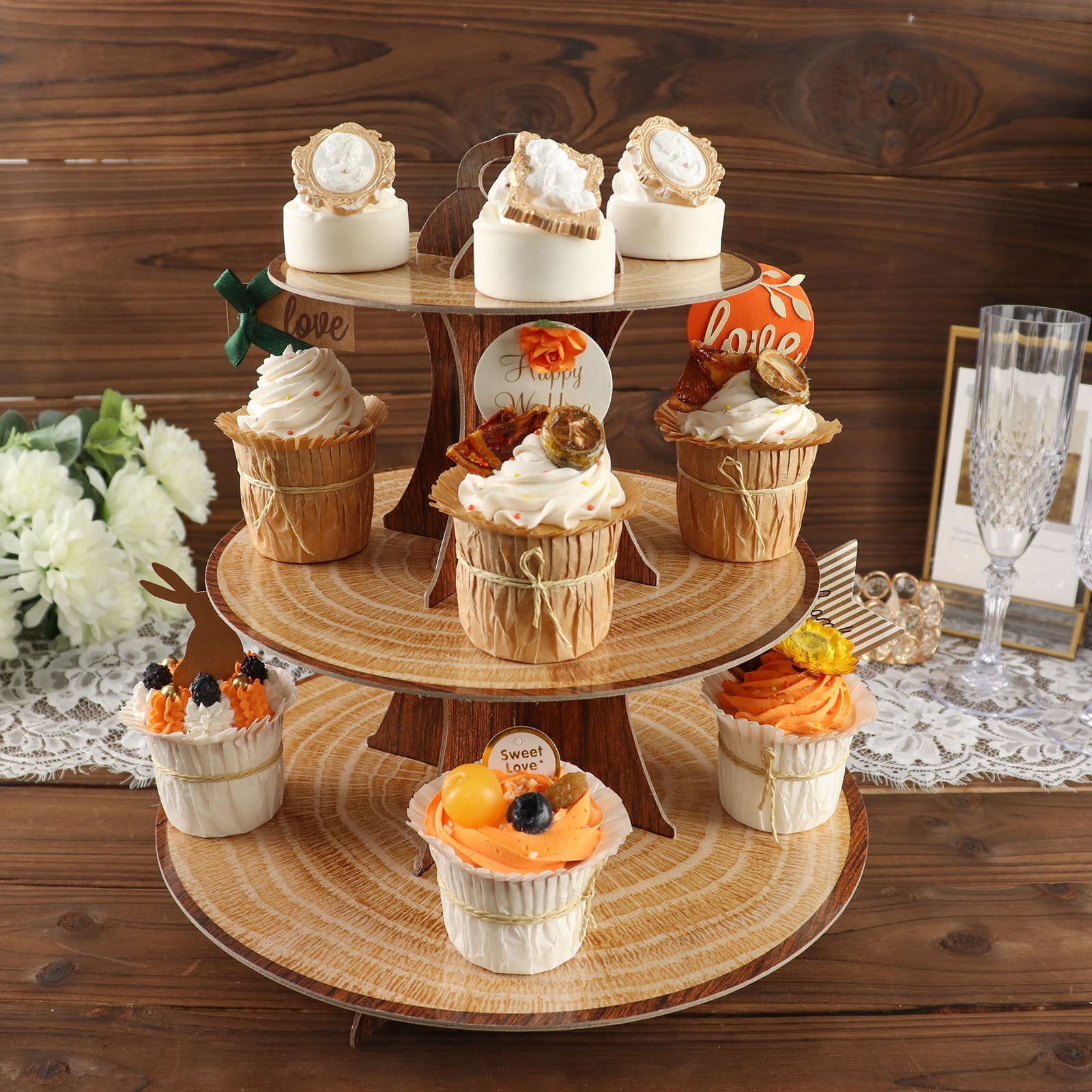 Efavormart 3 Tier 14" Metallic Natural Cardboard Cupcake Stand Cupcake ...