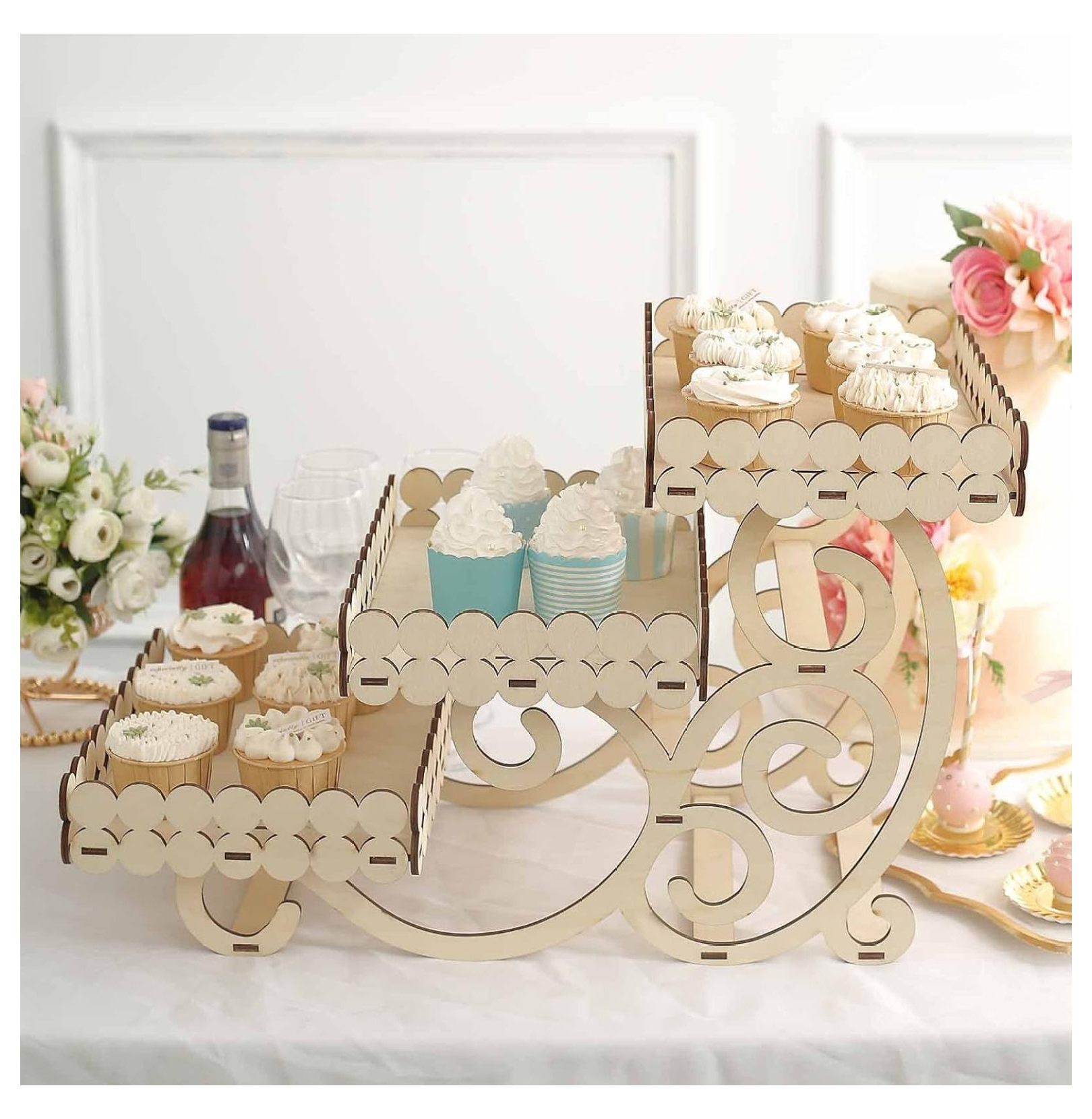 Efavormart 3-Tier 22" Natural Wooden Laser Cutout Dessert Serving ...