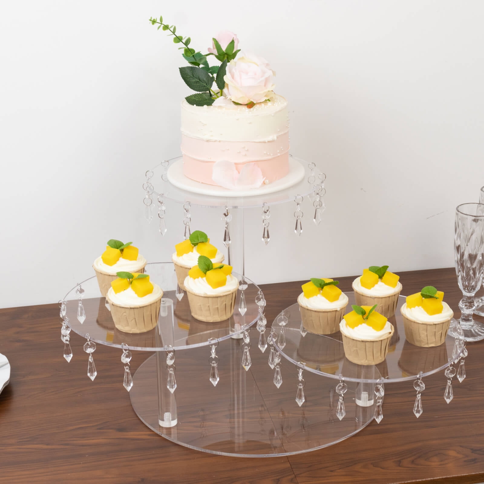 Efavormart 3-Tier Acrylic Cake Stand with Hanging Crystal Pendants ...