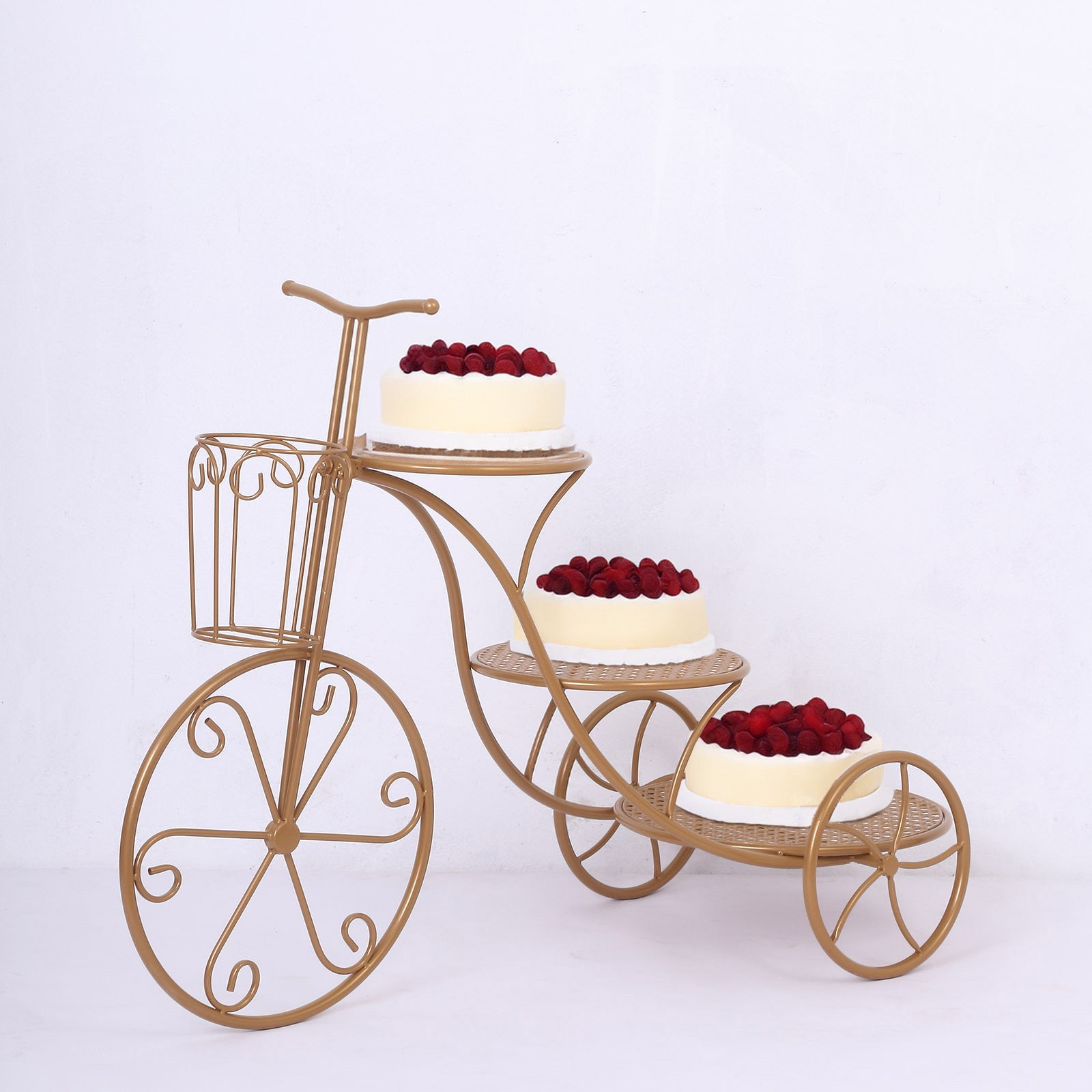 Efavormart 3-Tier Gold Metal Bicycle Wedding Cake Stand With Mesh Trays ...
