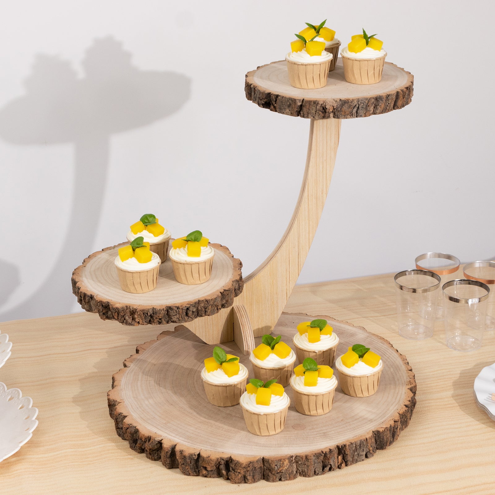 Efavormart 3-Tier Natural Rustic Wood Slice Cupcake Stand in Tree ...