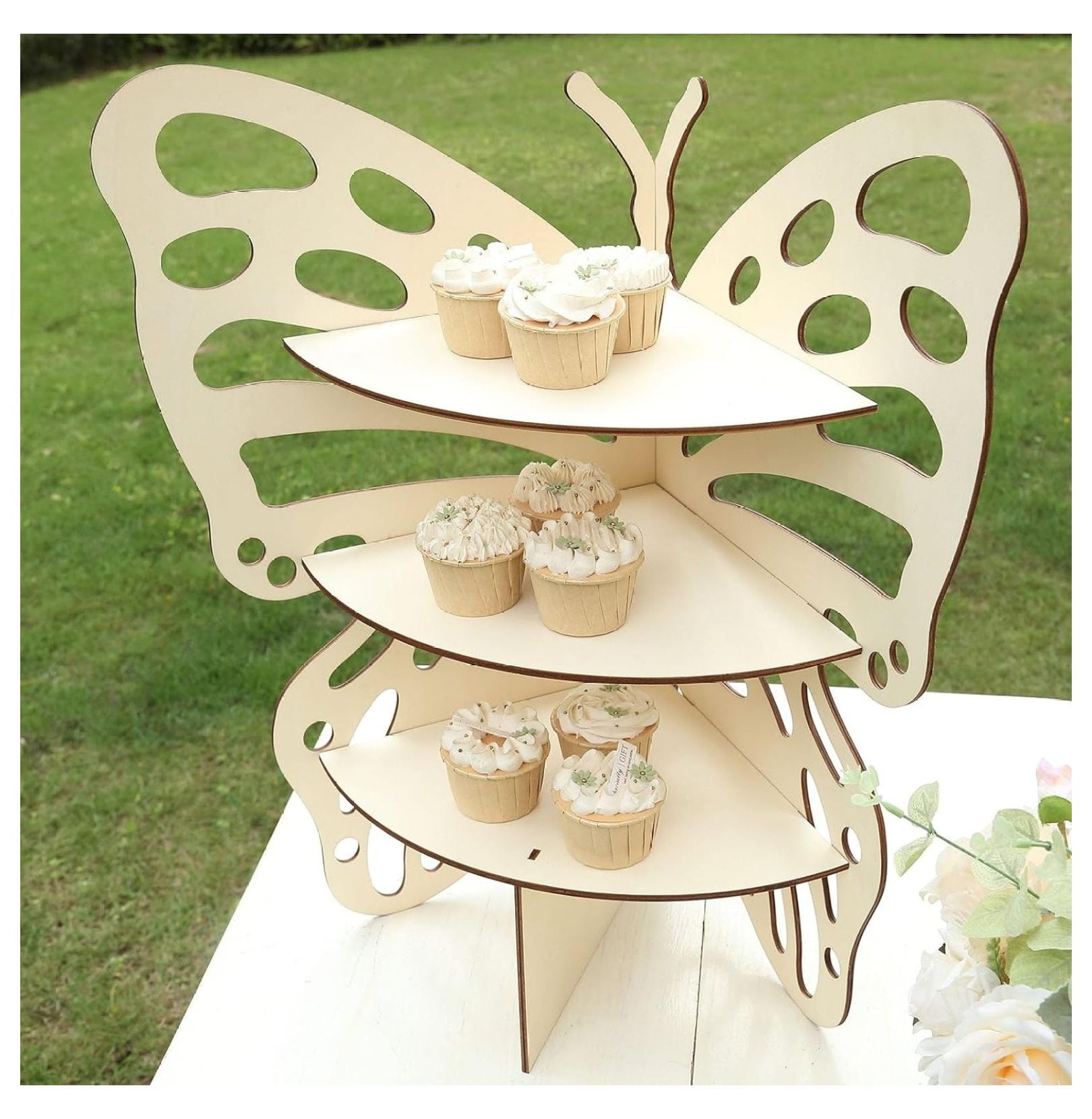 Efavormart 3-Tier Natural Wooden Cupcake Stand, Rustic Dessert Display ...