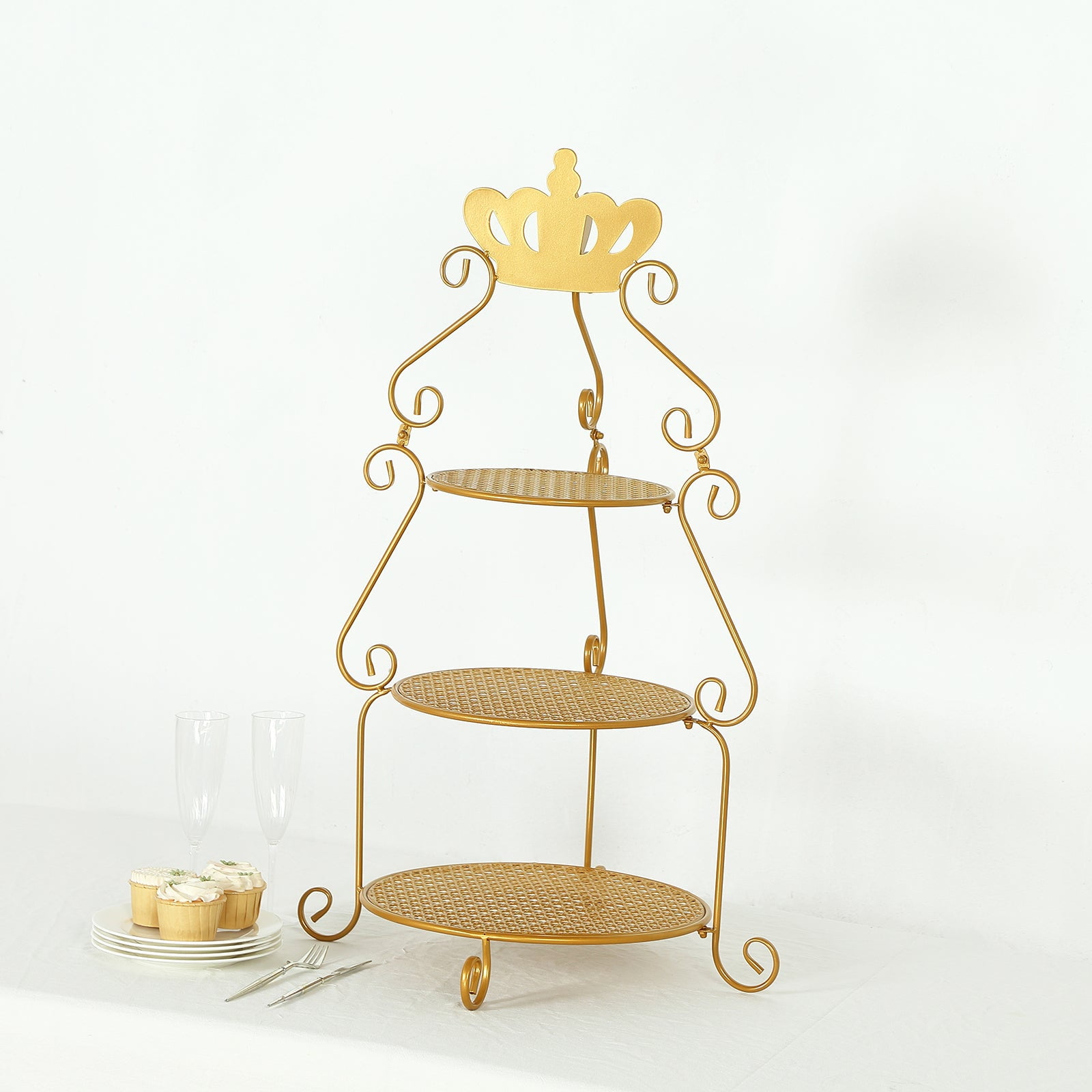Efavormart 3 Tier Round Gold Metal Cake Stand with Crown Top, Cupcake ...
