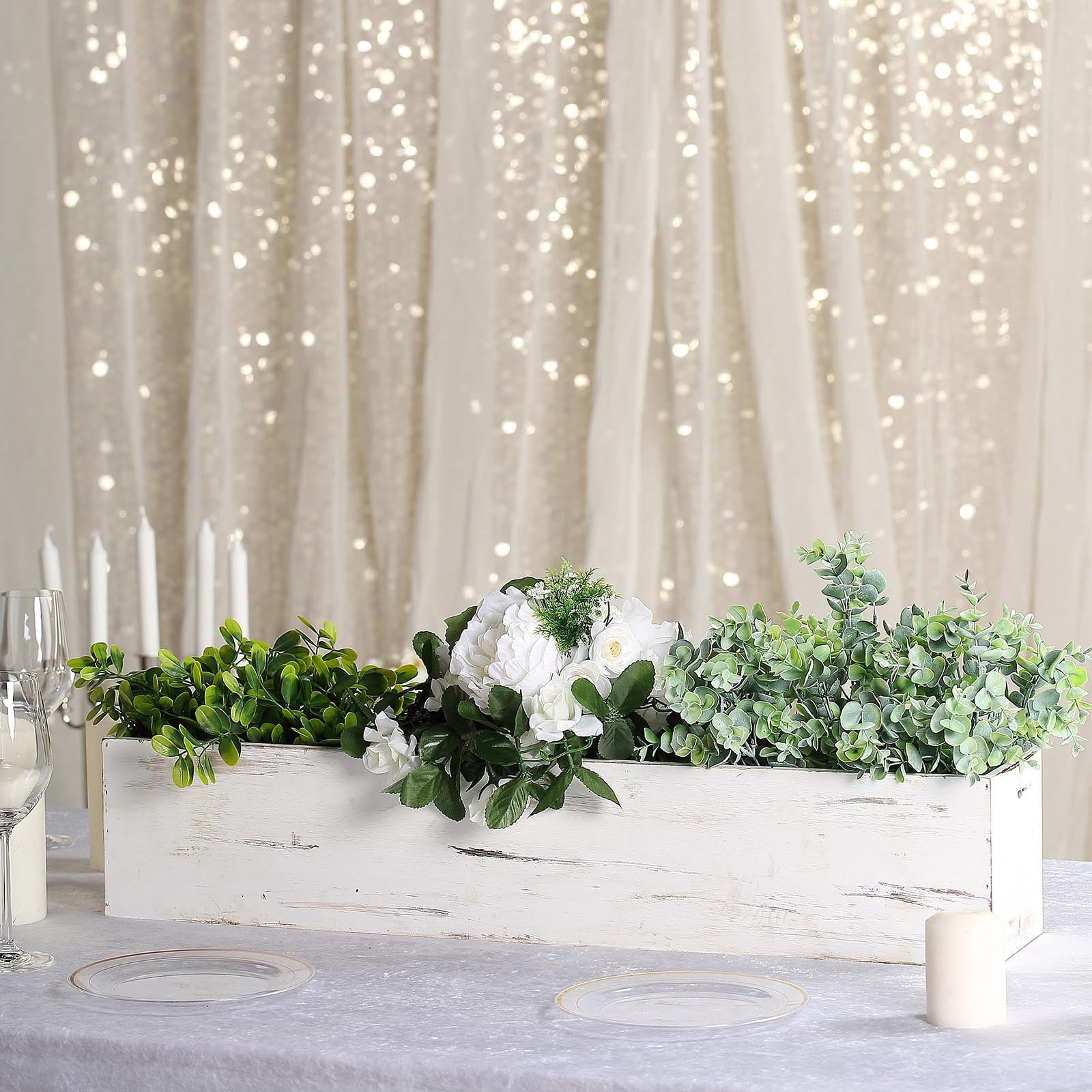 Efavormart 30x6'' Whitewash Wood Planter Boxes With Plastic Liner DIY ...