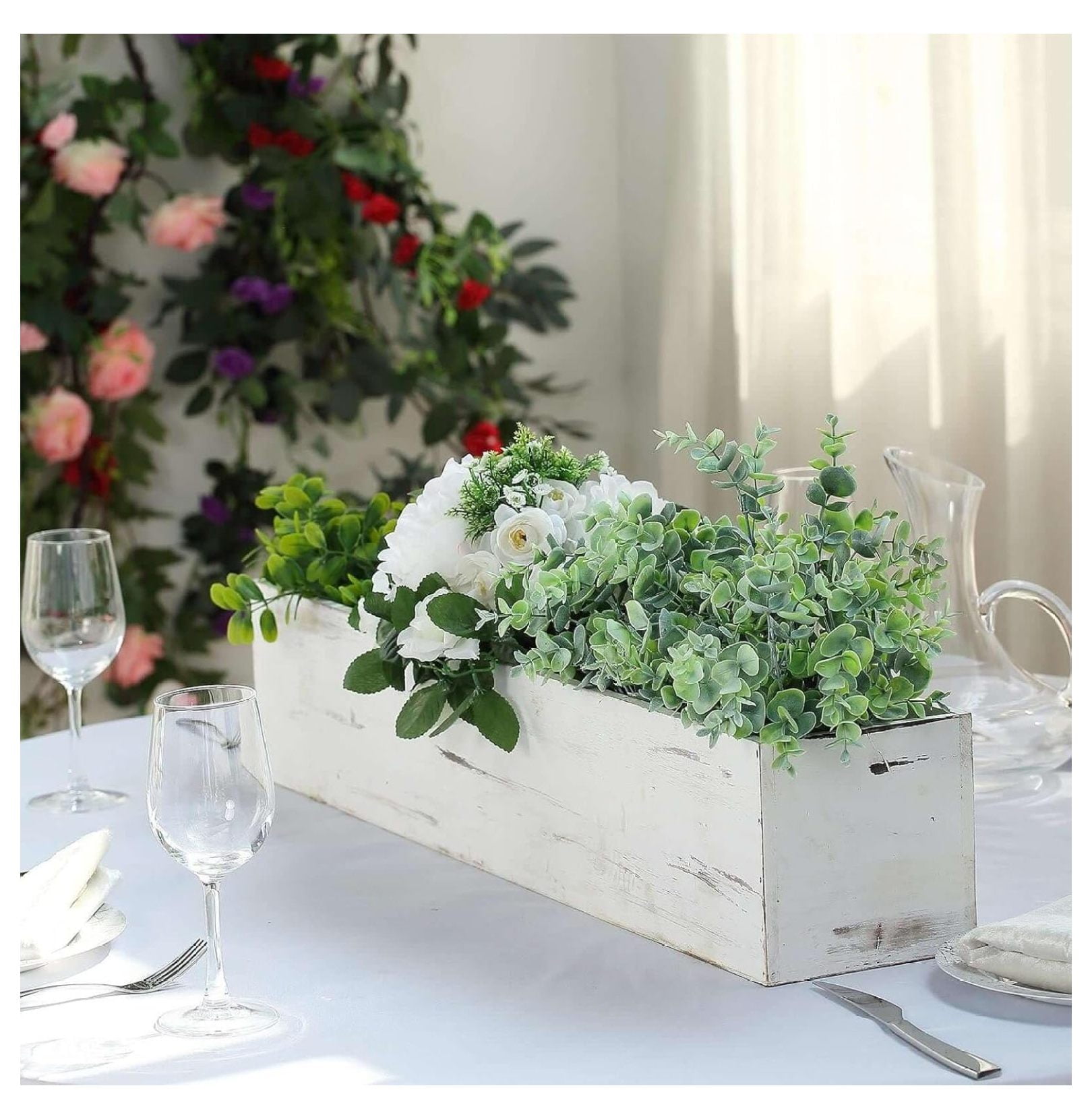 Efavormart 30x6'' Whitewash Wood Planter Boxes with Plastic Liner DIY ...