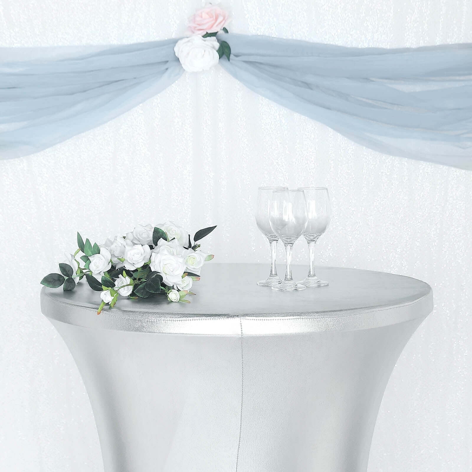 Efavormart 32" Dia Premium Metallic Silver Spandex Highboy Cocktail ...