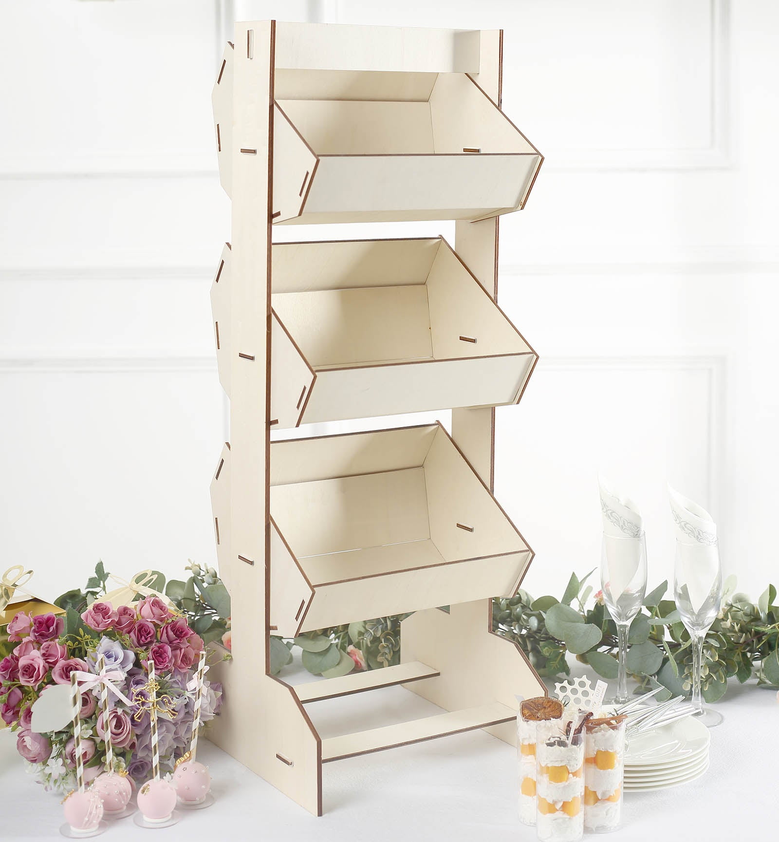 Efavormart 33" Three-Tier Display Rack, Rustic Wooden Candy & Fruit ...